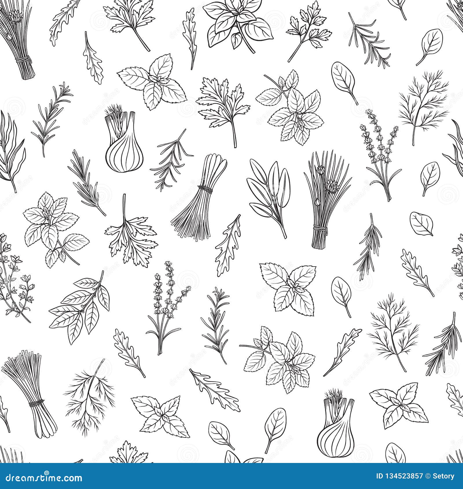 Herbs and Spice Seamless Pattern Stock Vector - Illustration of medicinal, engraved: 134523857