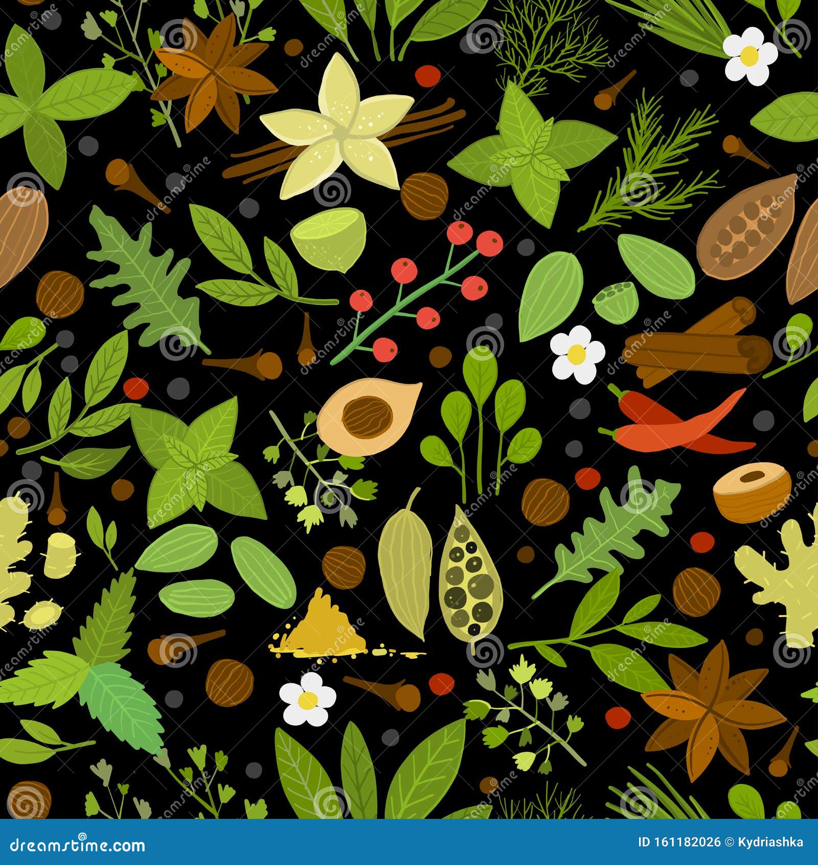 Herbs and Spices Background, Seamless Pattern for Your Design Stock ...