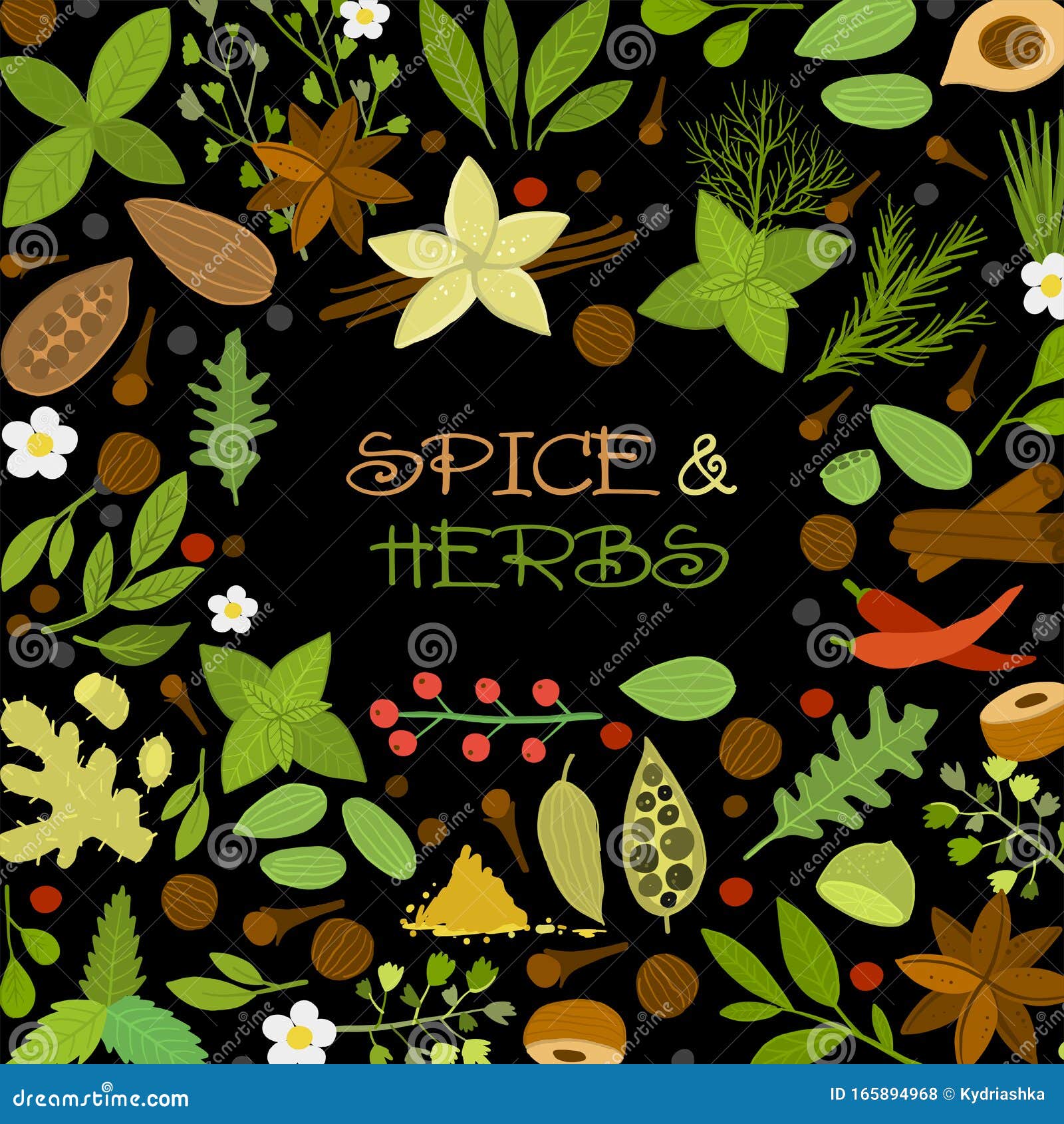 Herbs and Spices Background, Seamless Pattern for Your Design Stock ...