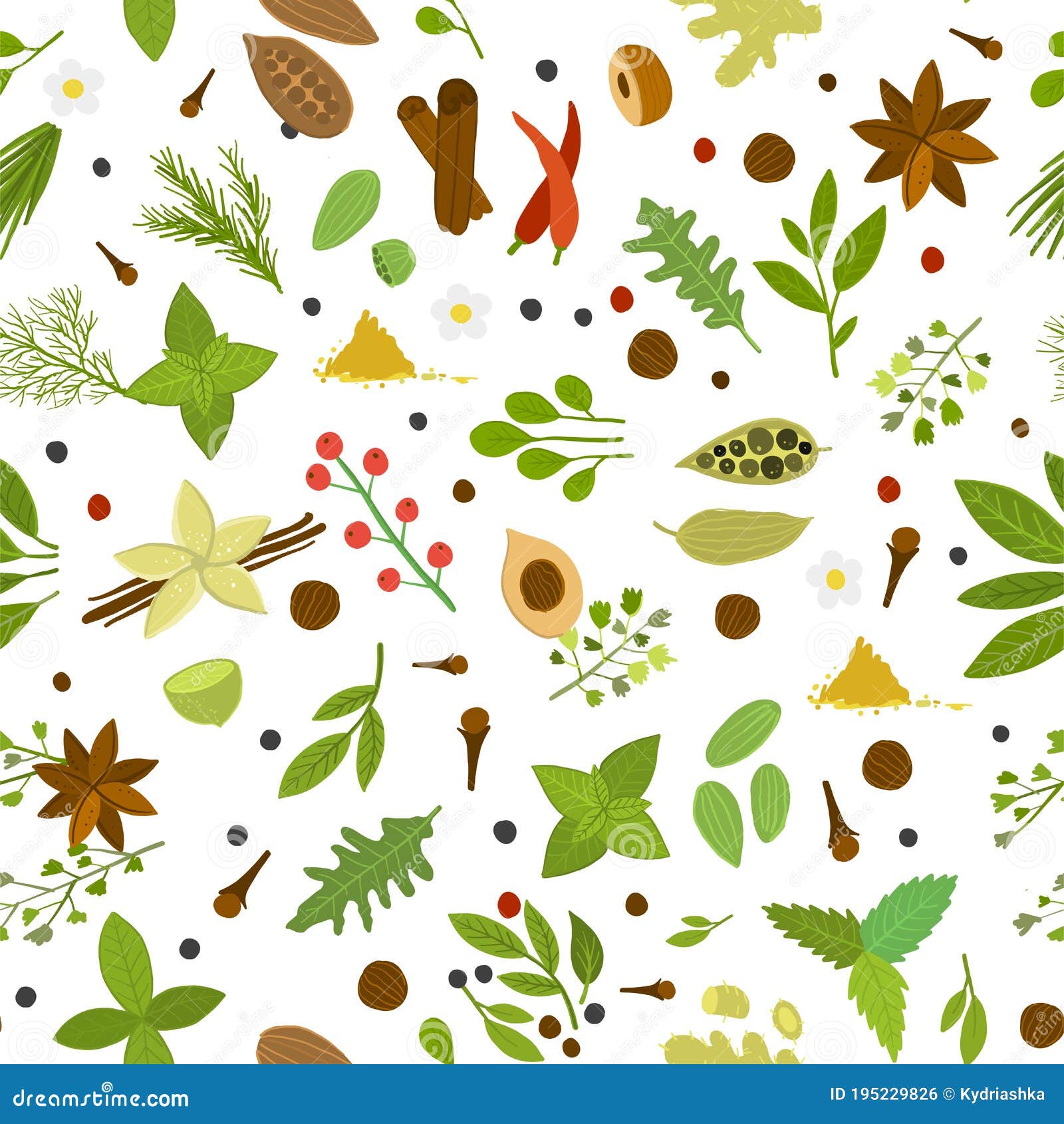 Herbs and Spices Background, Seamless Pattern for Your Design Stock ...