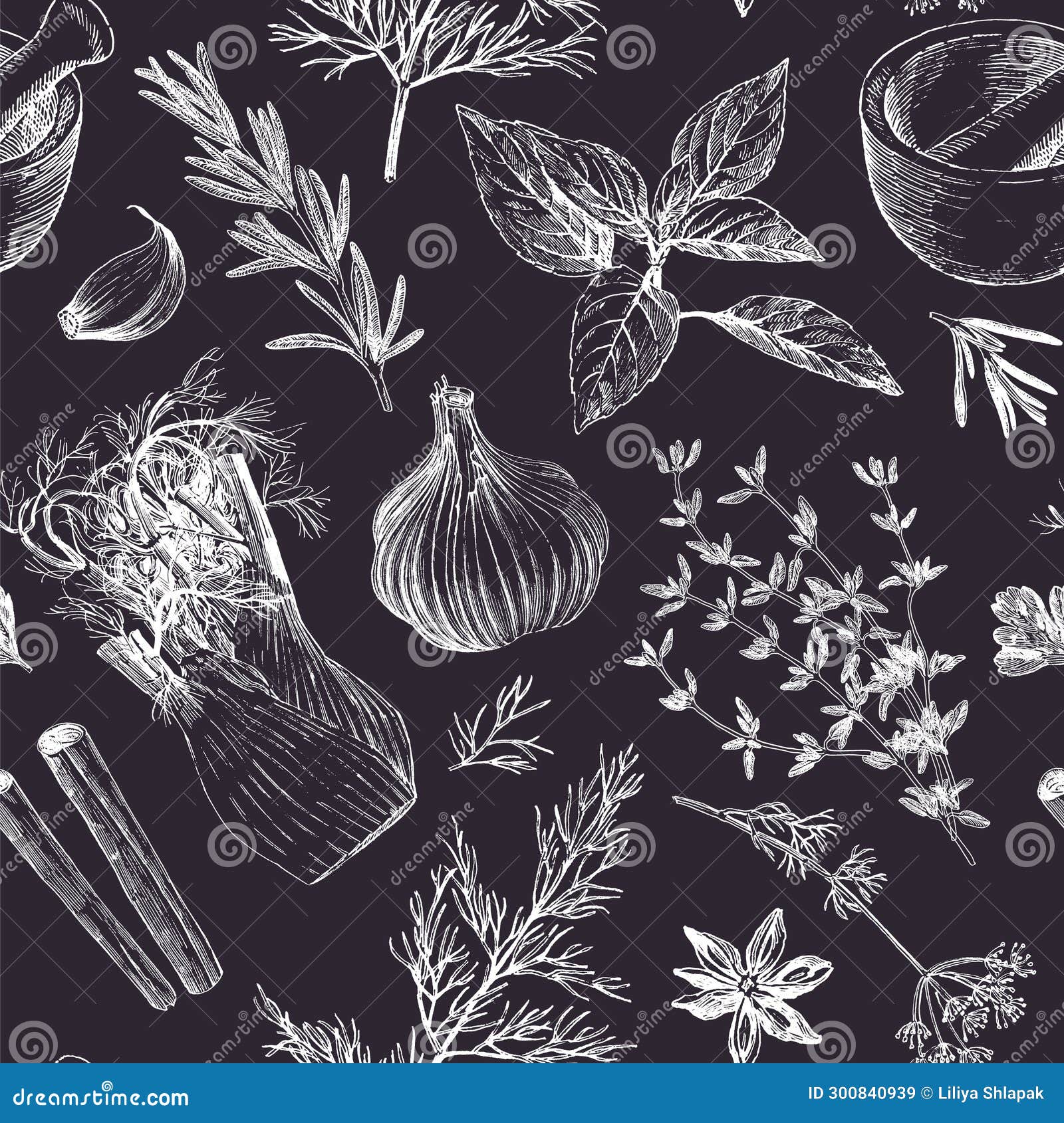 Herbs and Spices Seamless Pattern Template Stock Illustration ...