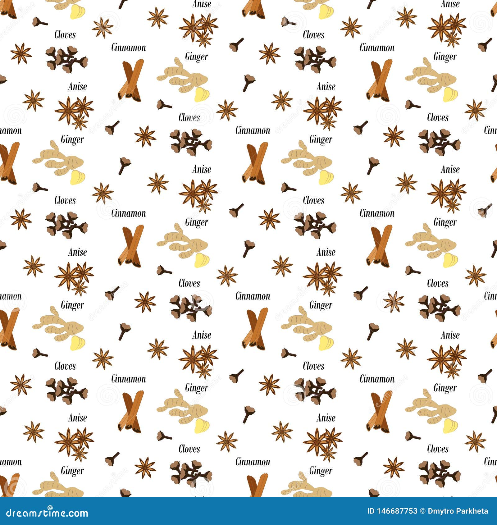Herbs and Spices Seamless Pattern Stock Vector - Illustration of vector ...