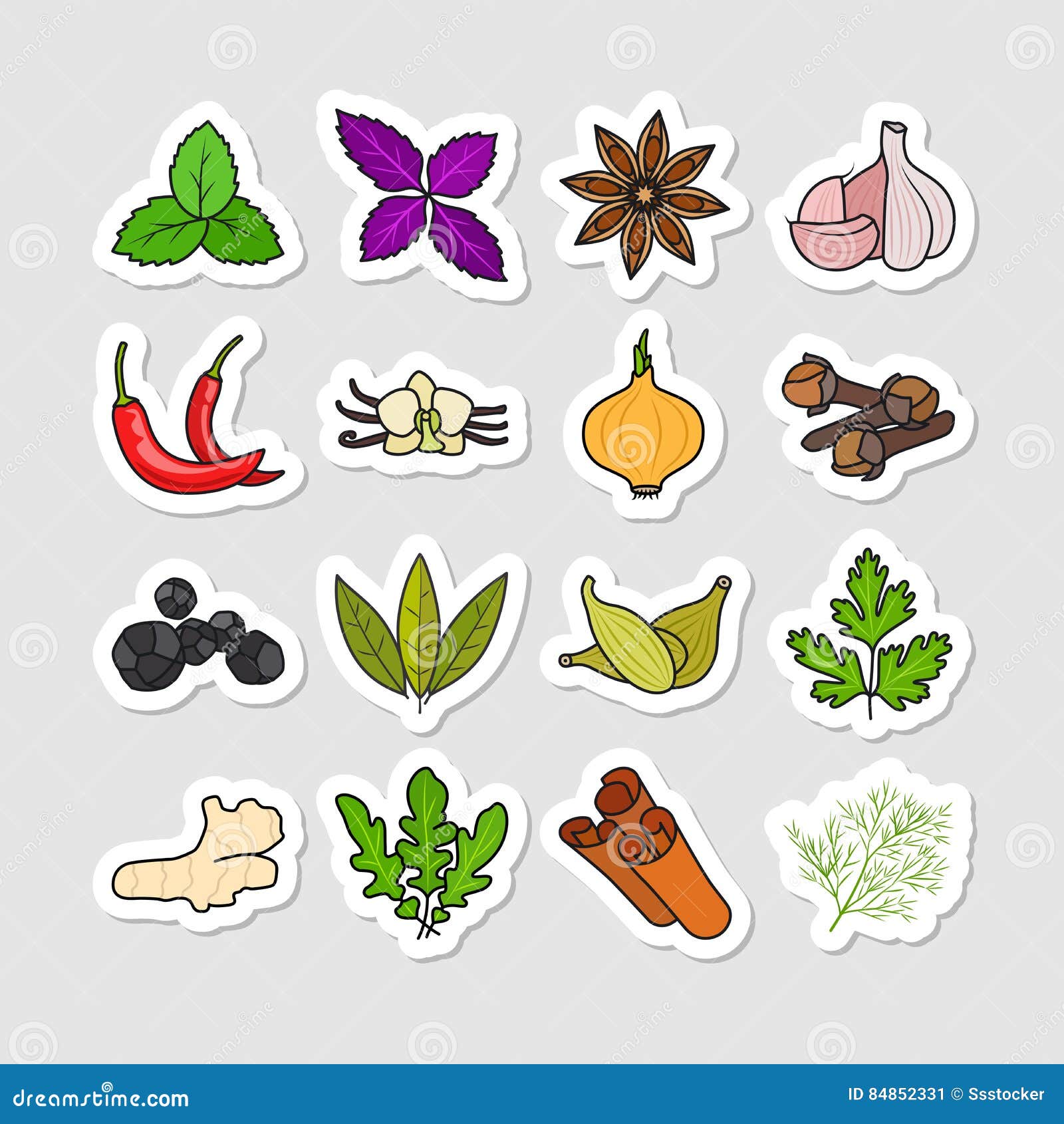 Herbs and Spices Vector Stickers Stock Vector - Illustration of flower ...