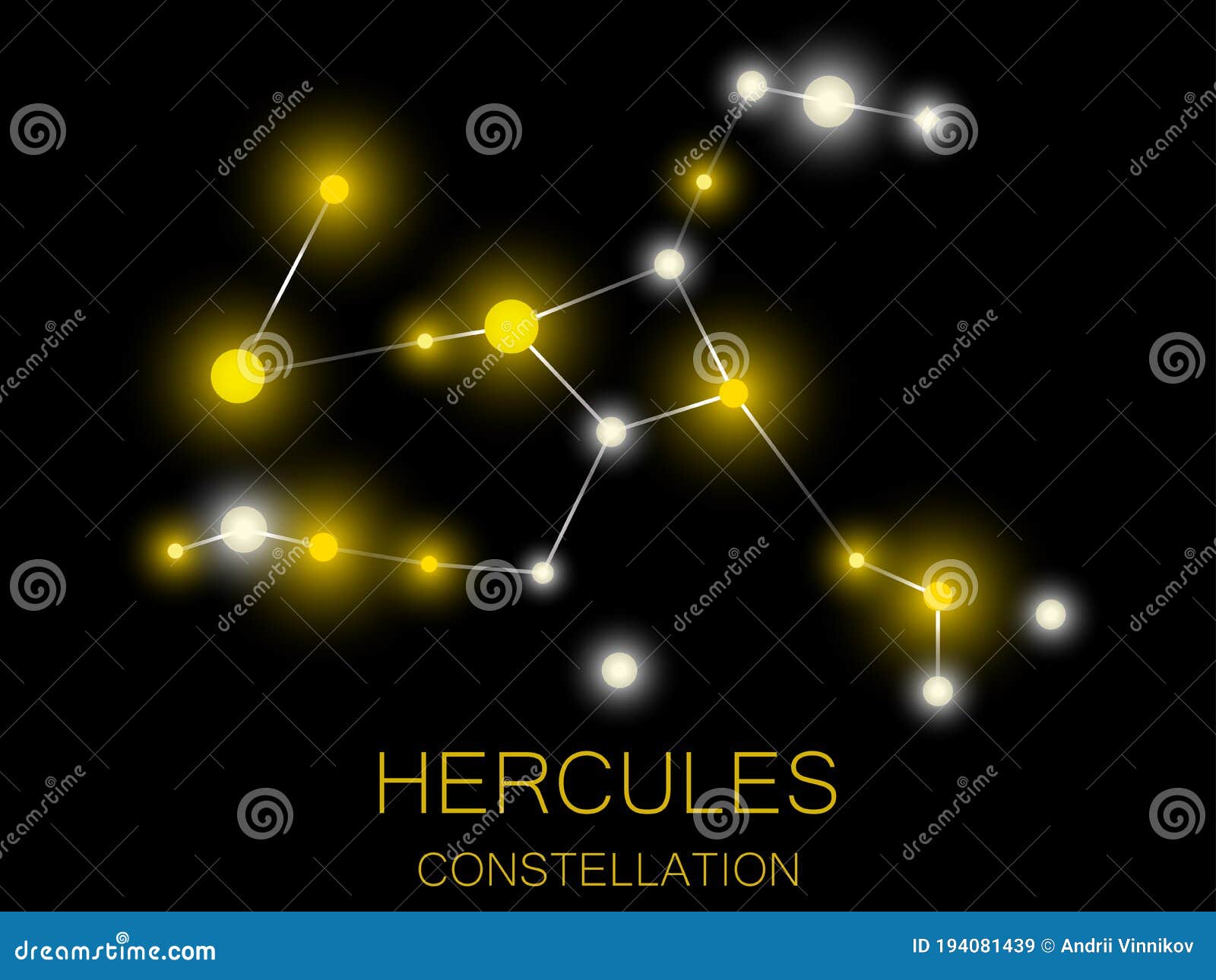 Hercules Constellation. Bright Yellow Stars In The Night Sky. A Cluster ...
