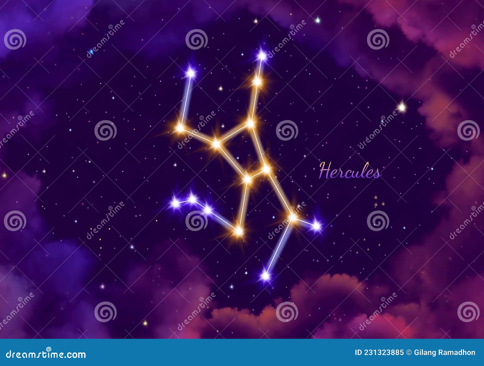 Constellation Hercules, Heracles, Night Star Sky Cartoon Vector ...