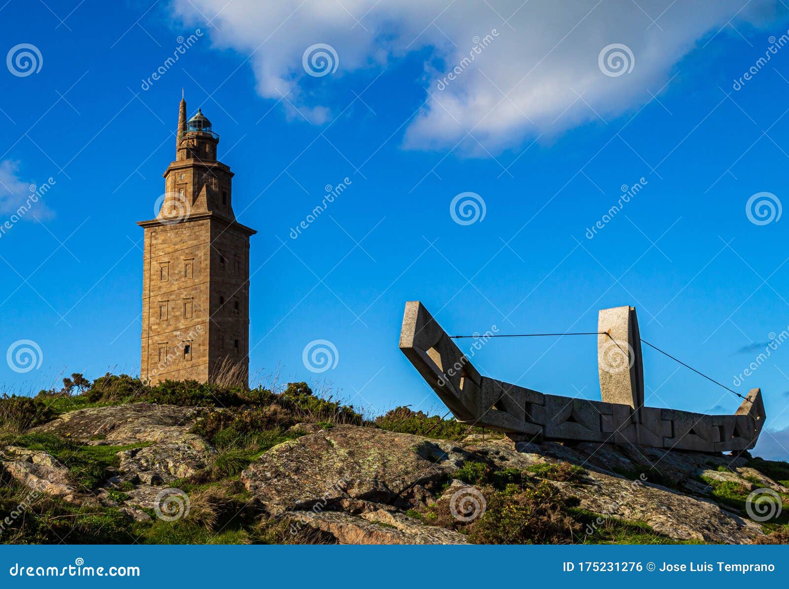 Hercules Tower with the Viking Ship Made of Stone on the Right Stock ...