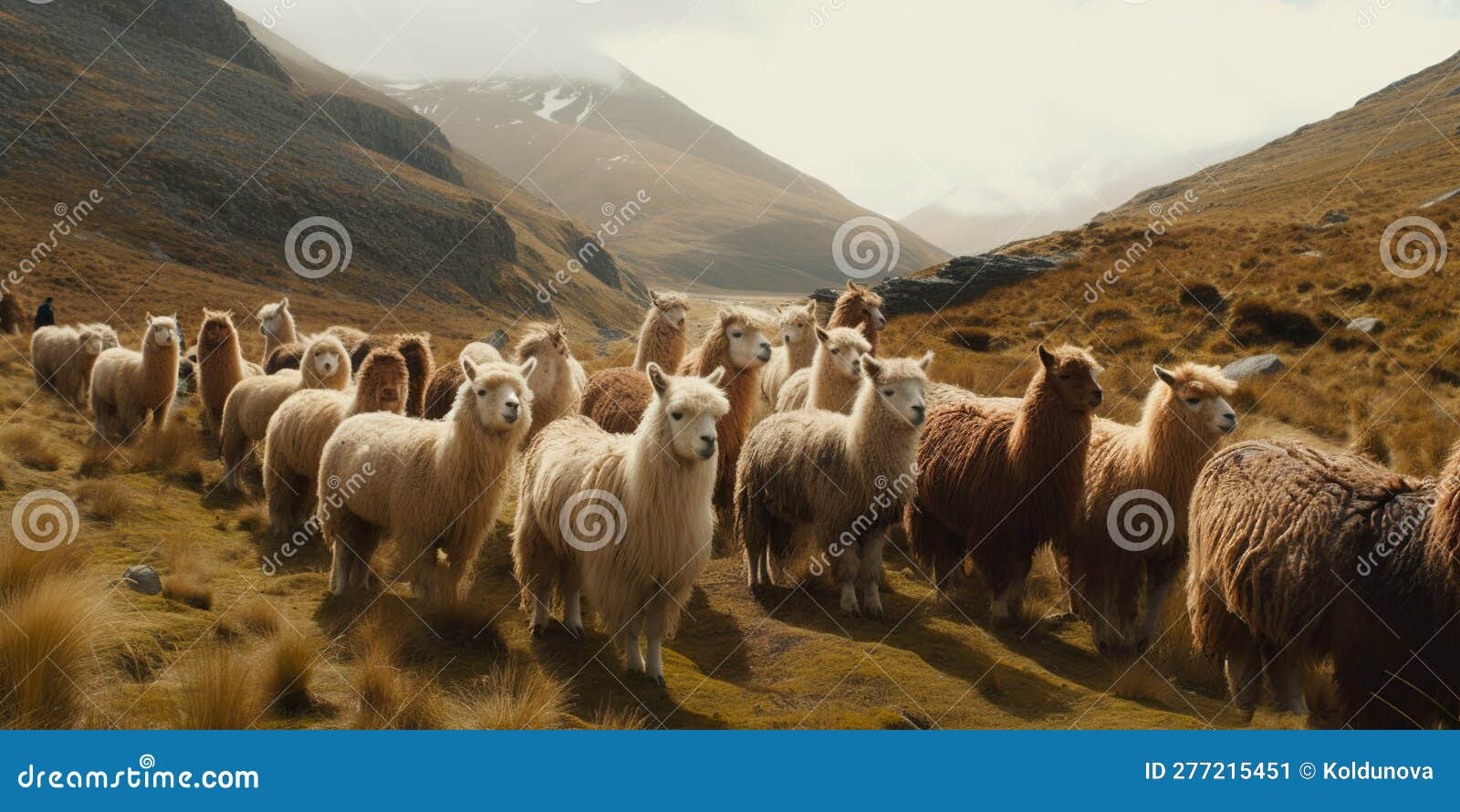 A Herd of Alpacas Grazing on a Mountainside, Concept of Farming ...