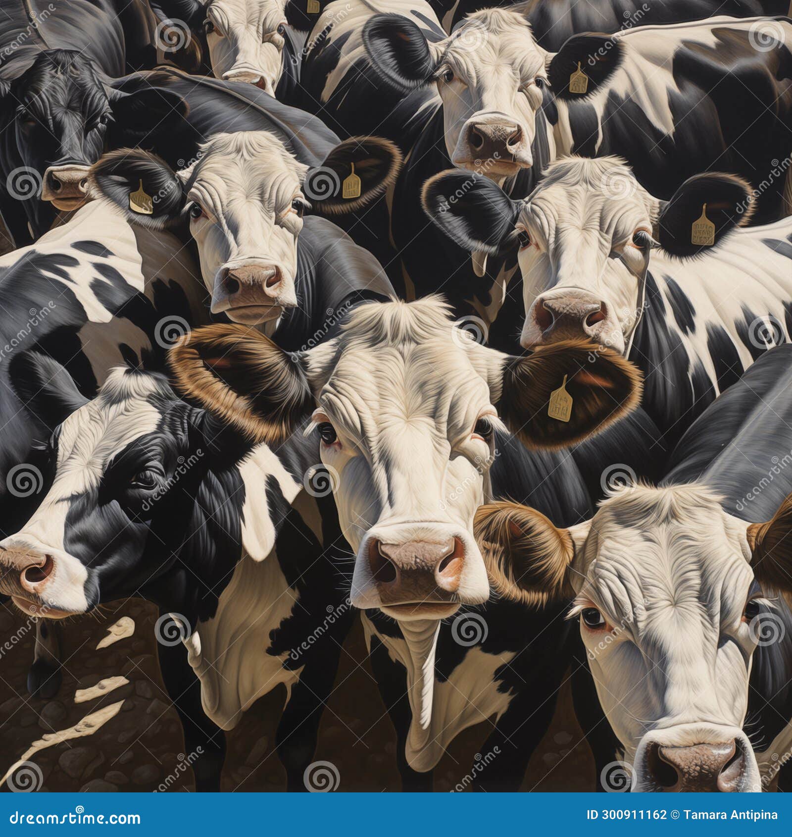 A Herd of Black and White Cows, Top View. Pattern. Photo for a Banner ...