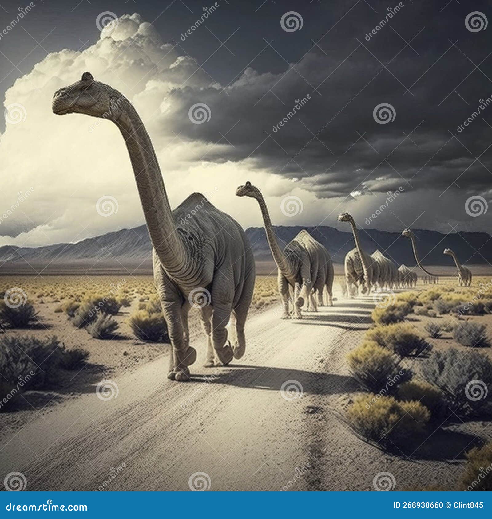 A Herd of Brontosaurus Walking Across a Vast Plain Stock Illustration ...