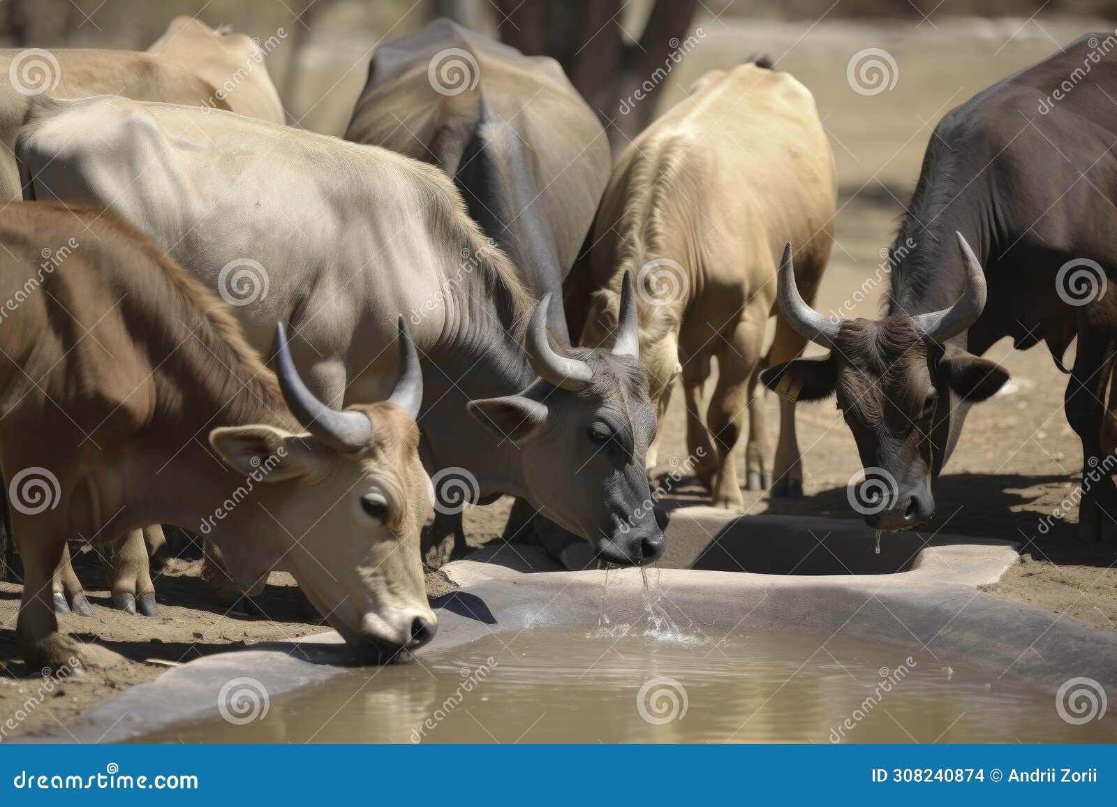 Cattle Drinking at a Watering Hole in the Savannah Stock Photo - Image ...