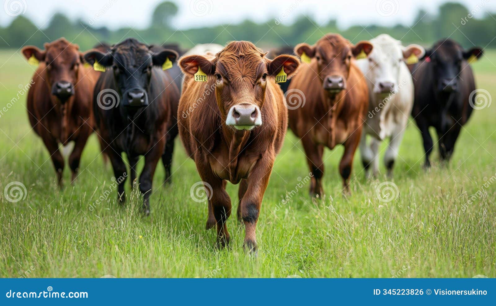 Cattle Walking On Green Field Pattern Background. Sheep, Goats, Cows ...