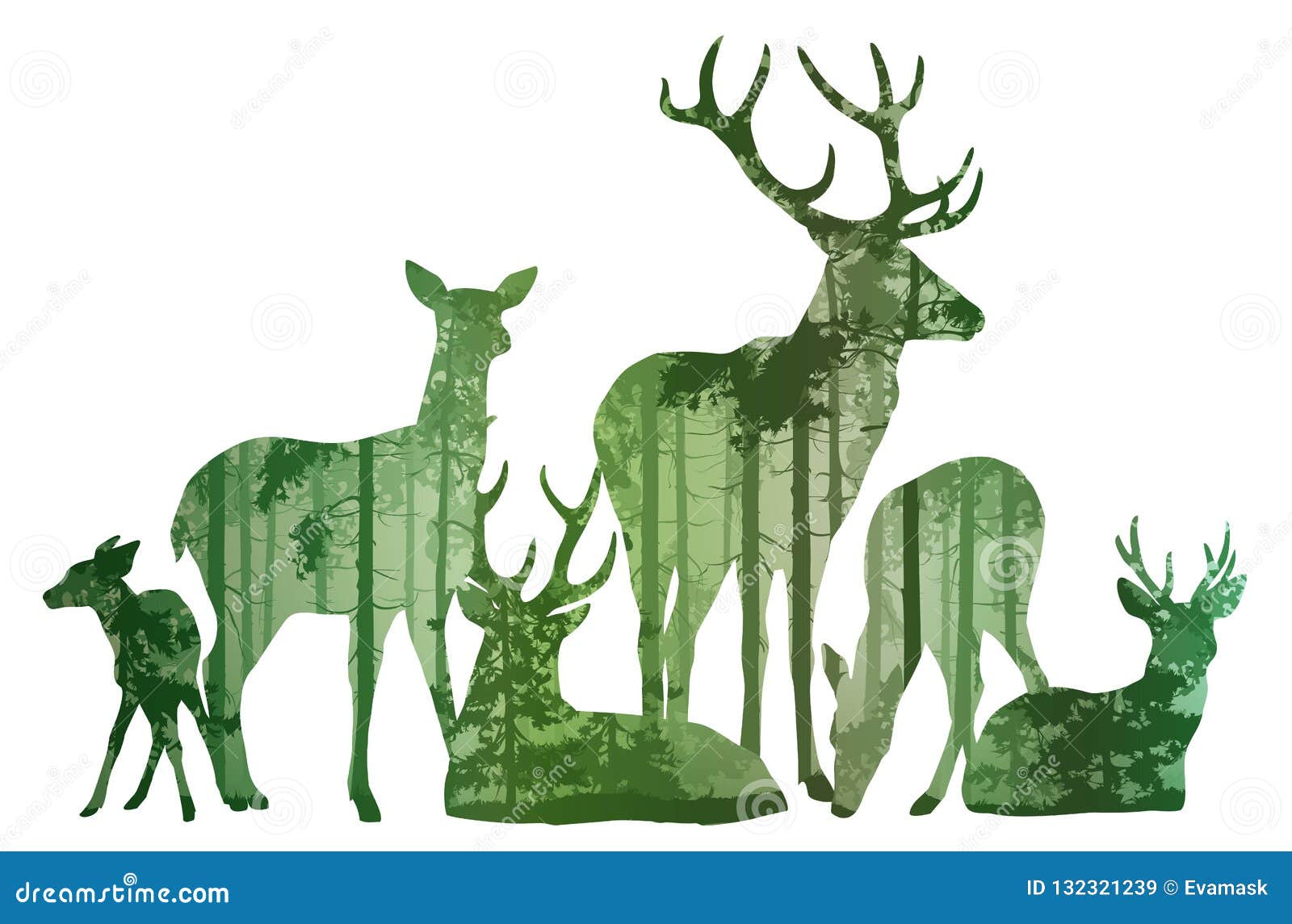 Herd Of Deer Silhouette Vector Illustration | CartoonDealer.com #132321239