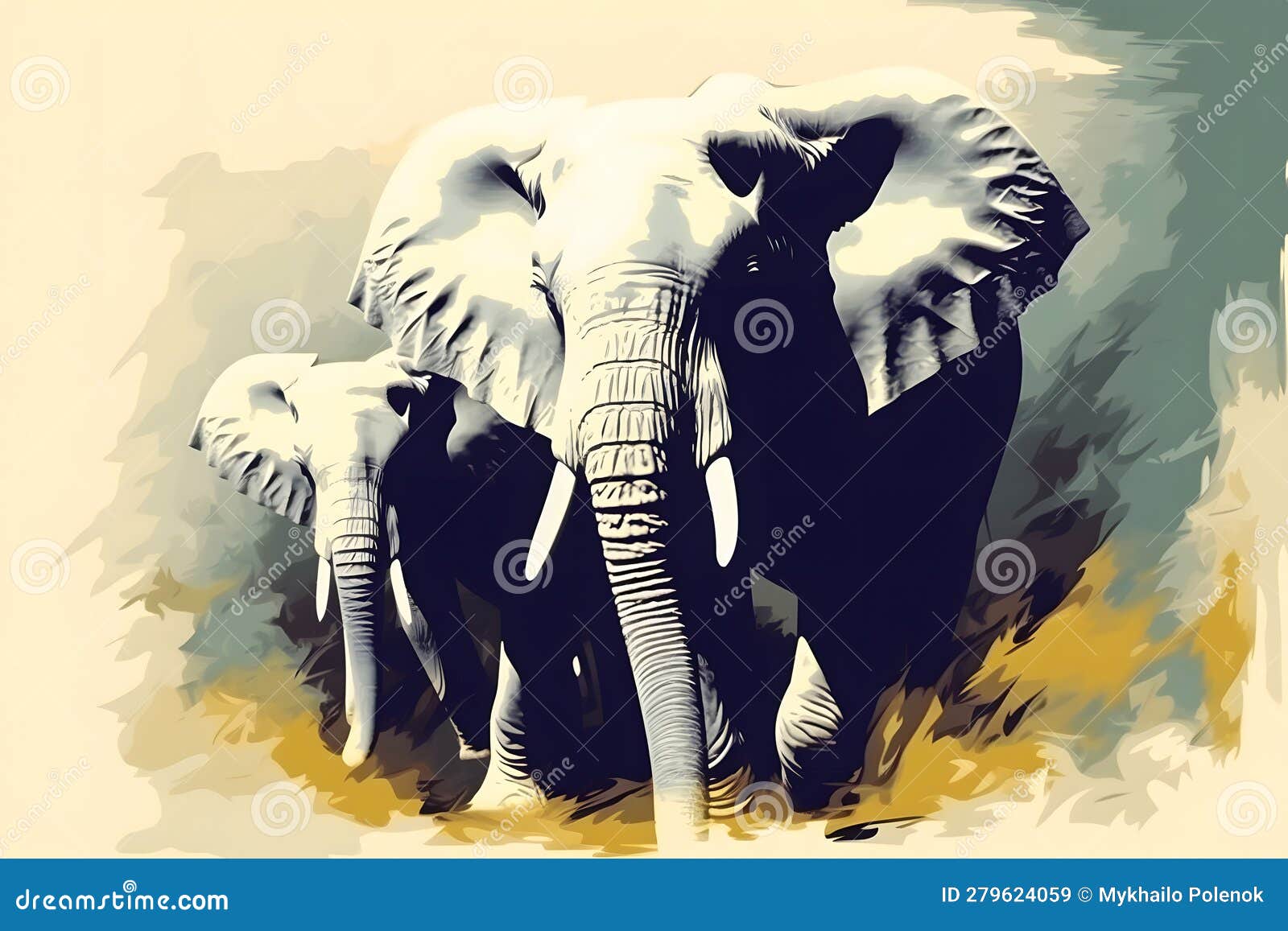 Herd of Elephants in Africa Walking through the Grass. Neural Network ...