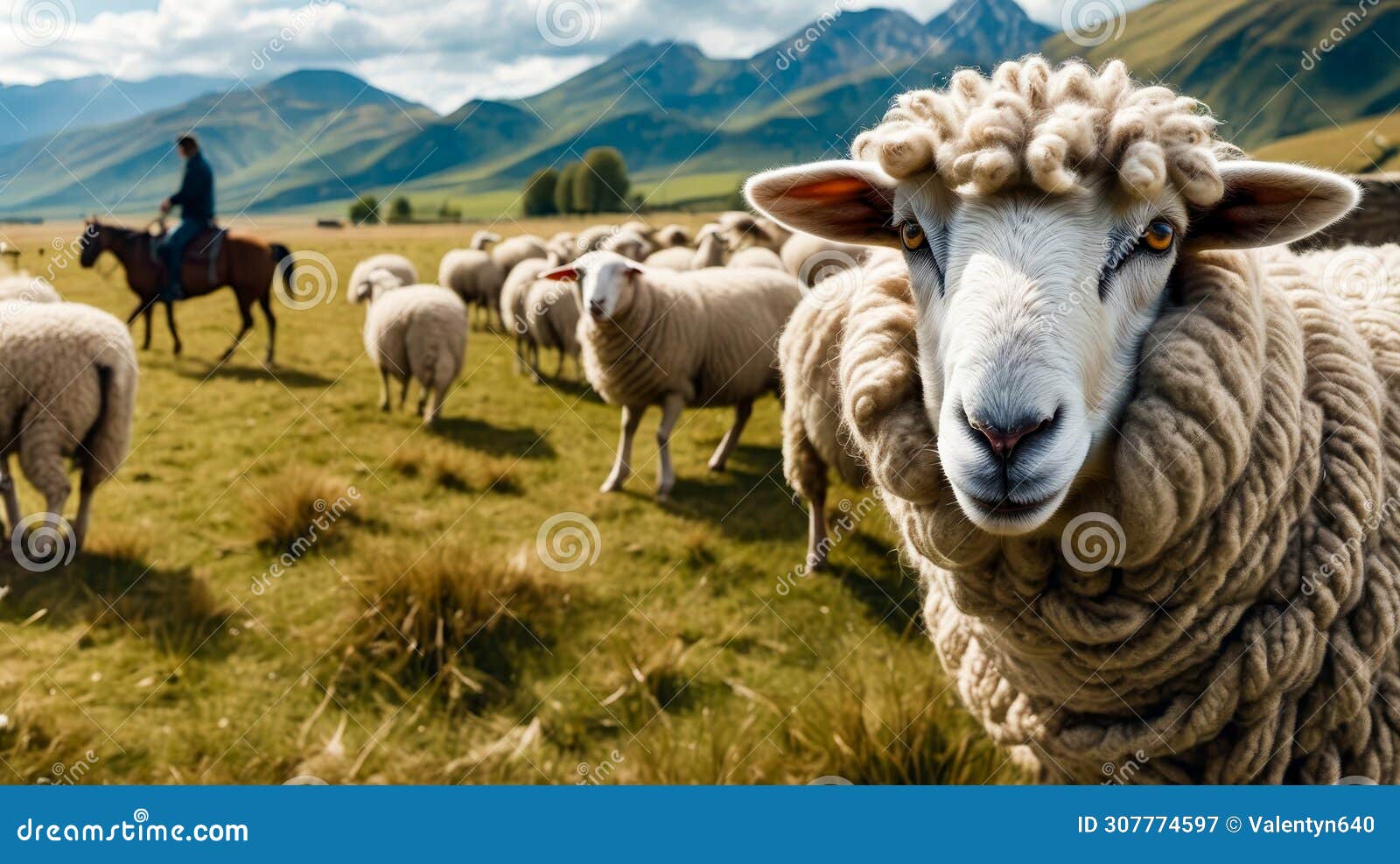 Herd of Sheep is Standing in Field with One Sheep Looking Directly at ...