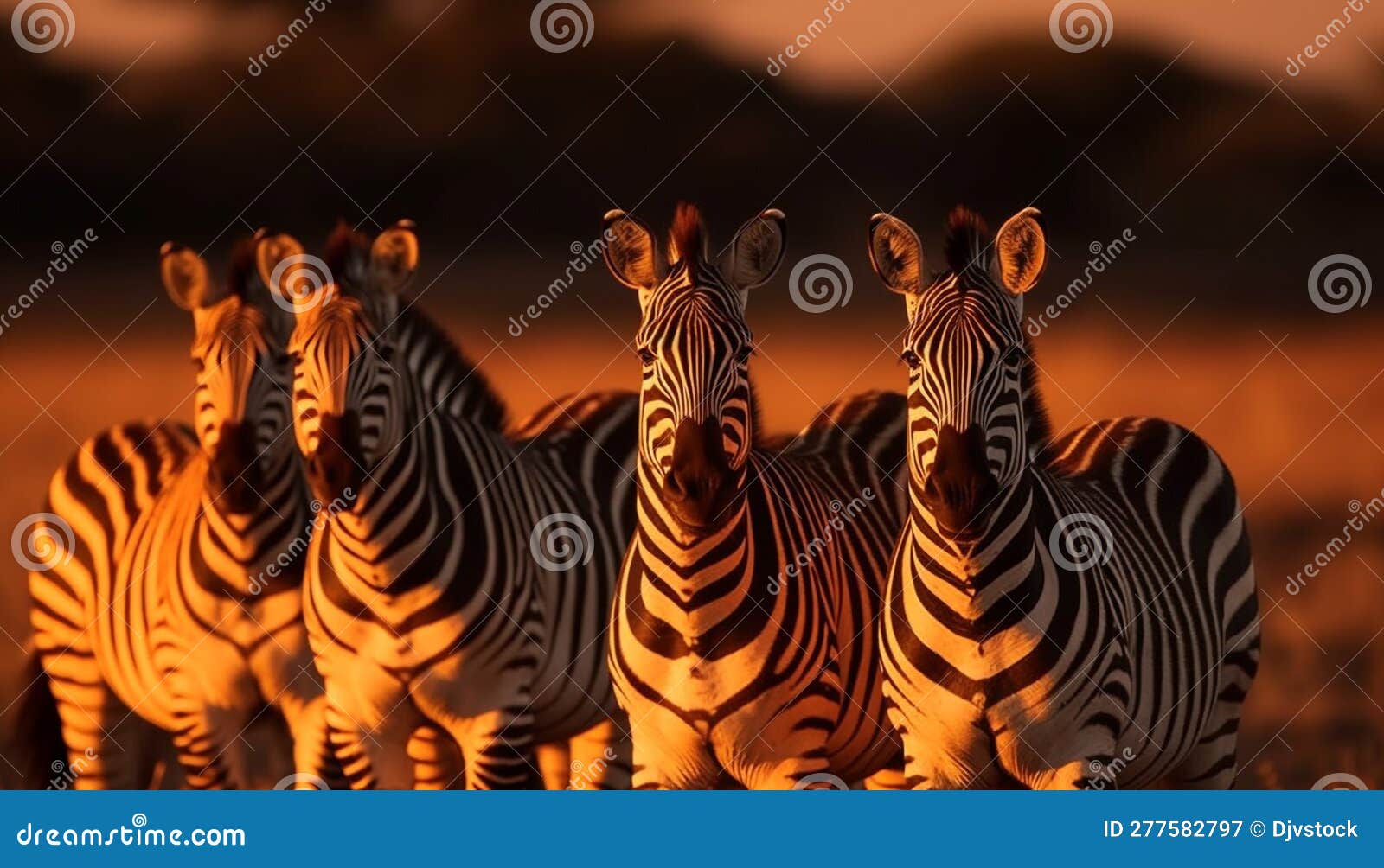A Herd of Striped Zebras Standing in a Row, Grazing Generated by AI ...