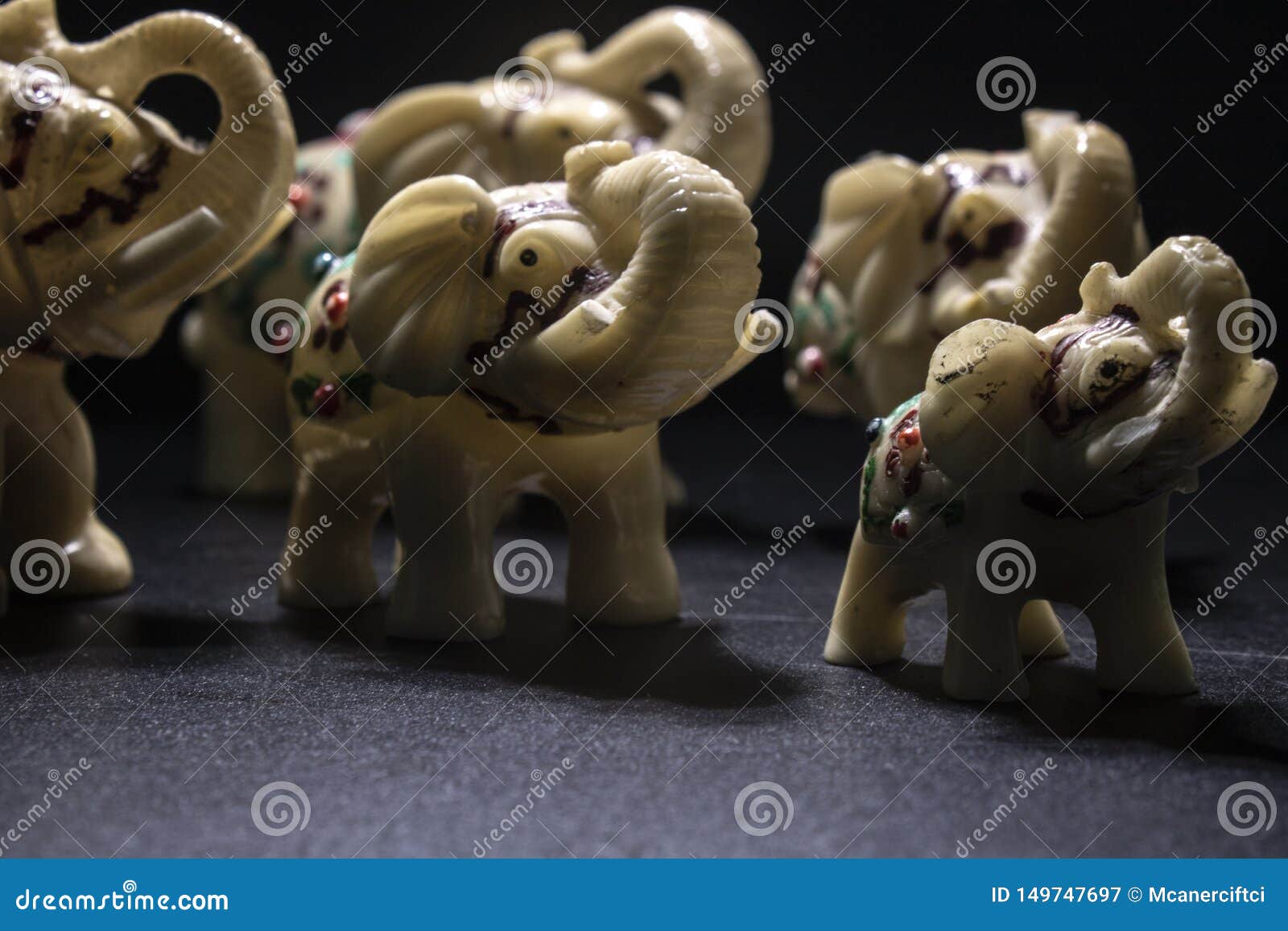 Herd of White-patterned Elephants. Side Shot Stock Image - Image of ...