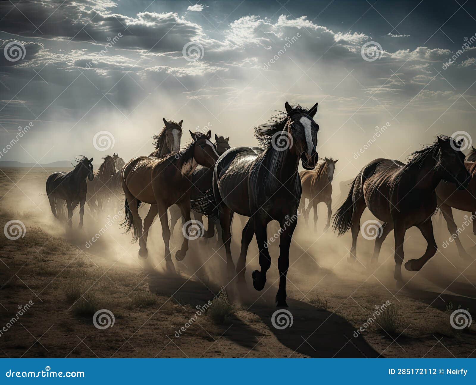 Herd of Wild Horses Galloping Stock Photo - Image of runner, equestrian ...
