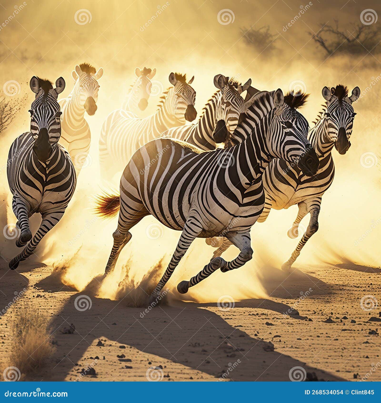 A Herd of Zebras Galloping Across a Sun-soaked Savannah Stock ...