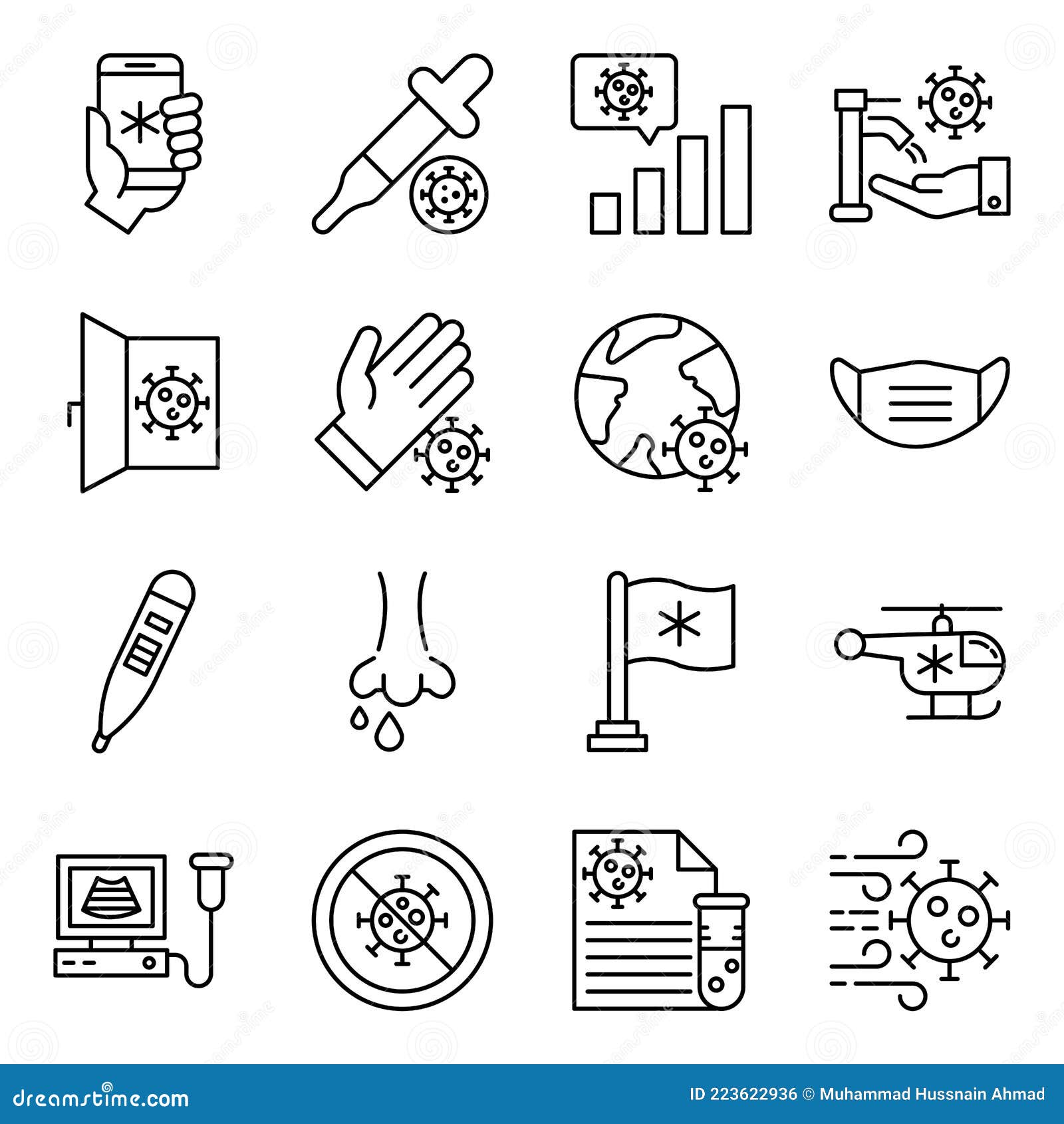 Pack of Pharmaceutical Linear Icons Stock Illustration - Illustration ...
