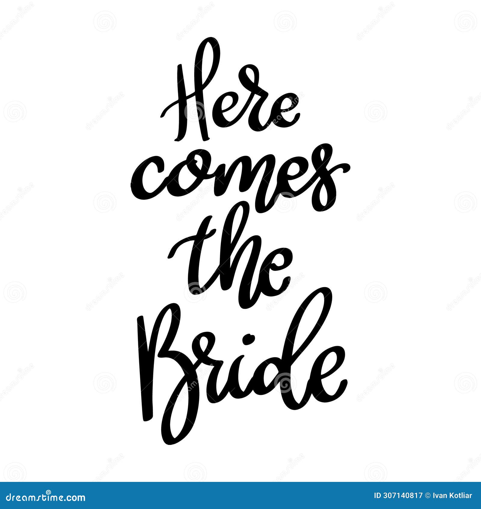 Here Comes the Bride. Lettering Phrase Isolated on White Stock Vector ...