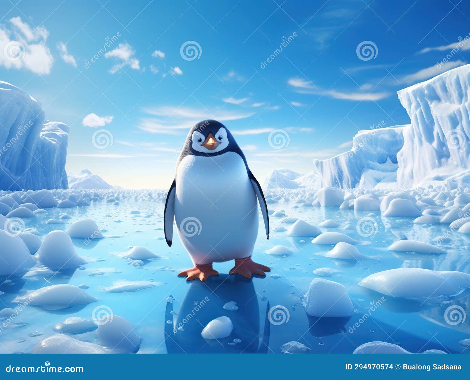 Penguin on Floating Ice Made with Generative AI Illustration Stock ...