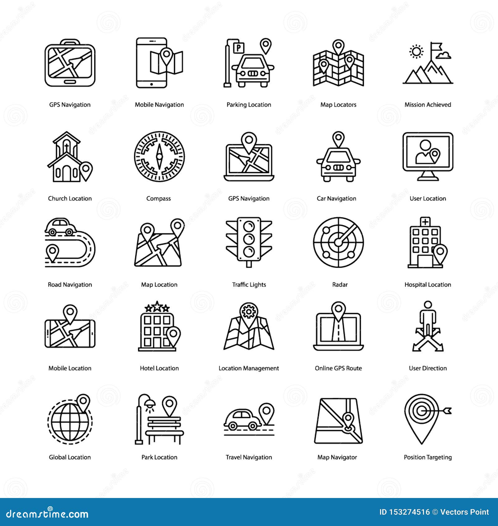 Map Navigation Line Icons stock vector. Illustration of travel - 153274516