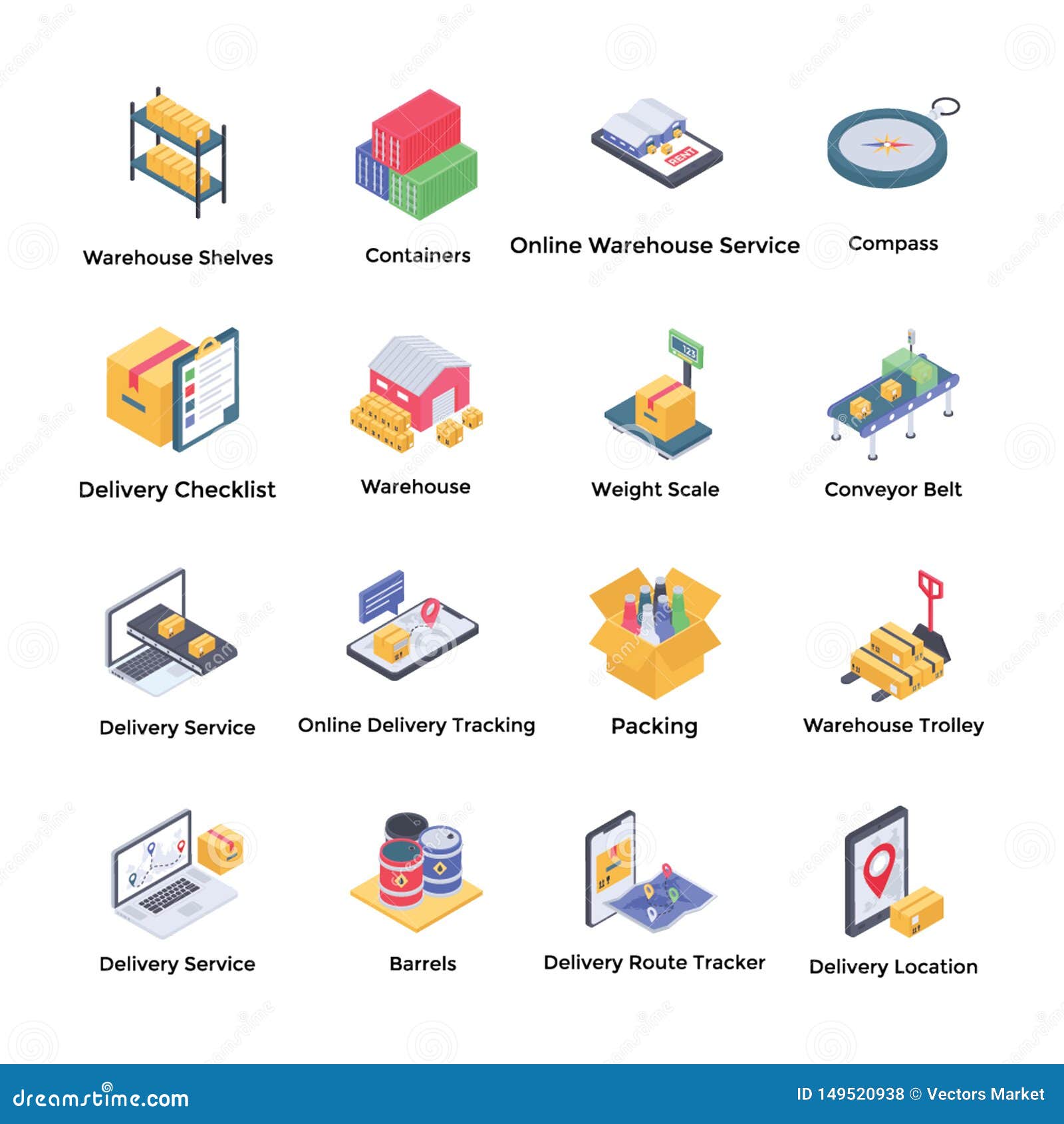 Warehouse Isometric Icons stock vector. Illustration of delivery ...