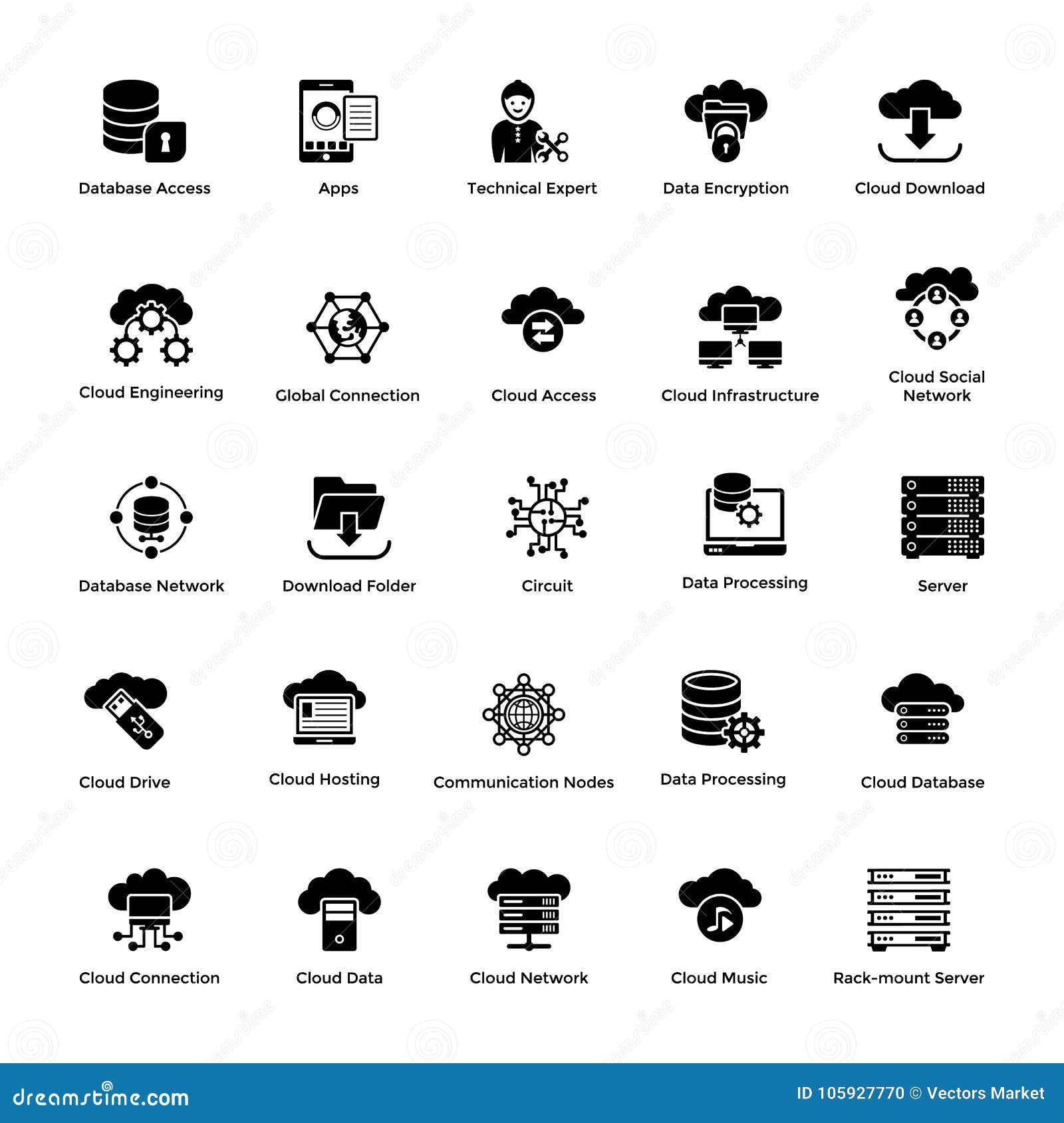 Cloud Computing Glyph Icons Set Stock Illustration - Illustration of network, cloud: 105927770