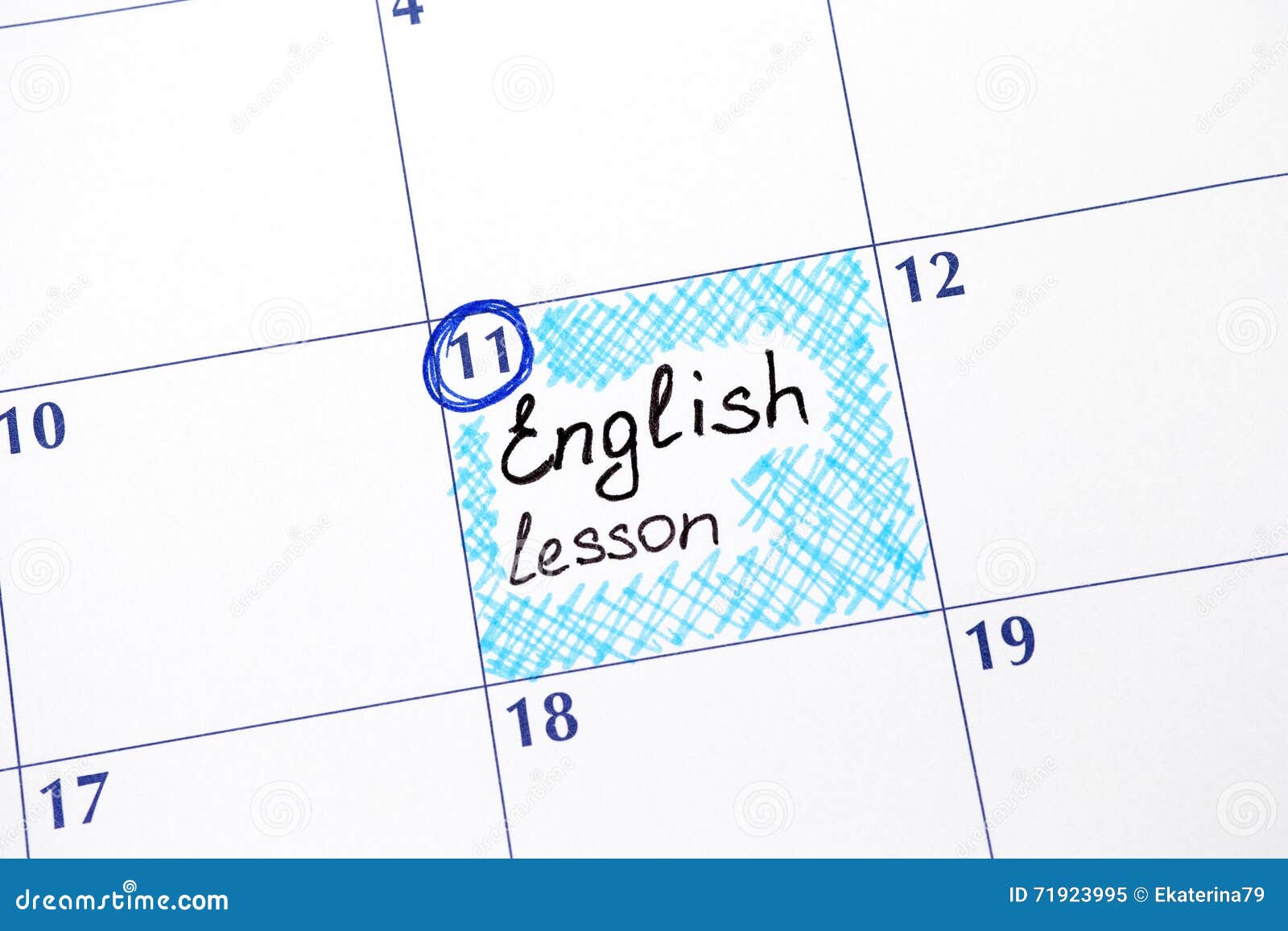 Herinnerings Engelse Les in Kalender Stock Afbeelding - Image of ...