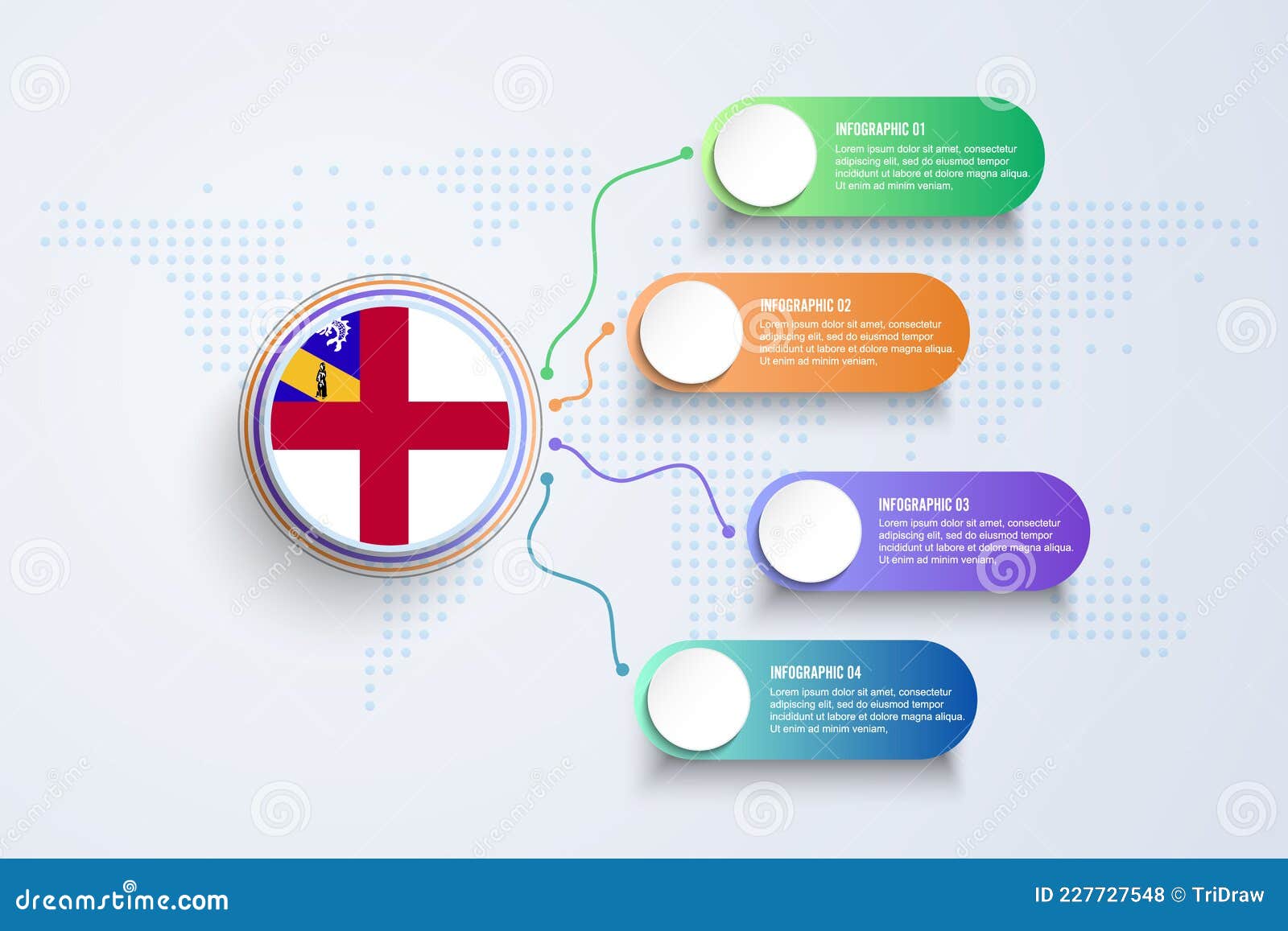 Herm Flag with Infographic Design Isolated on Dot World Map Stock ...