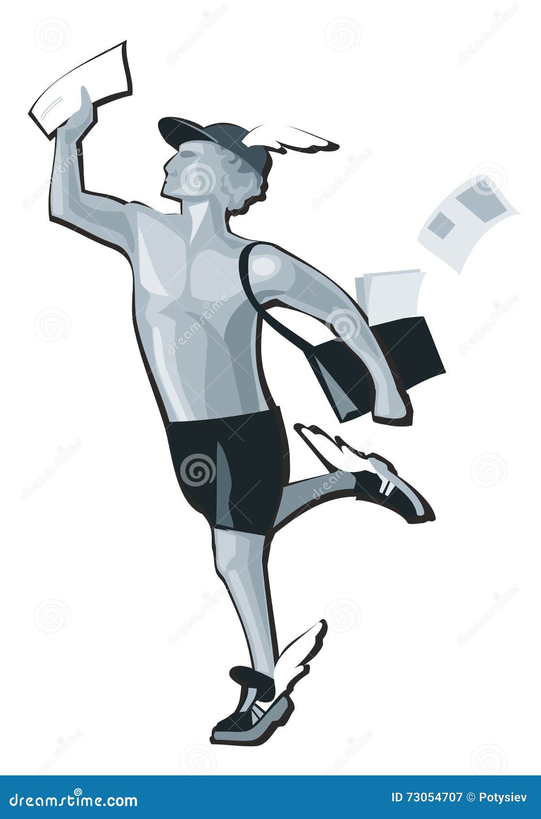 Hermes Running. Greek God On White. Vector Flat Gray Illustration ...