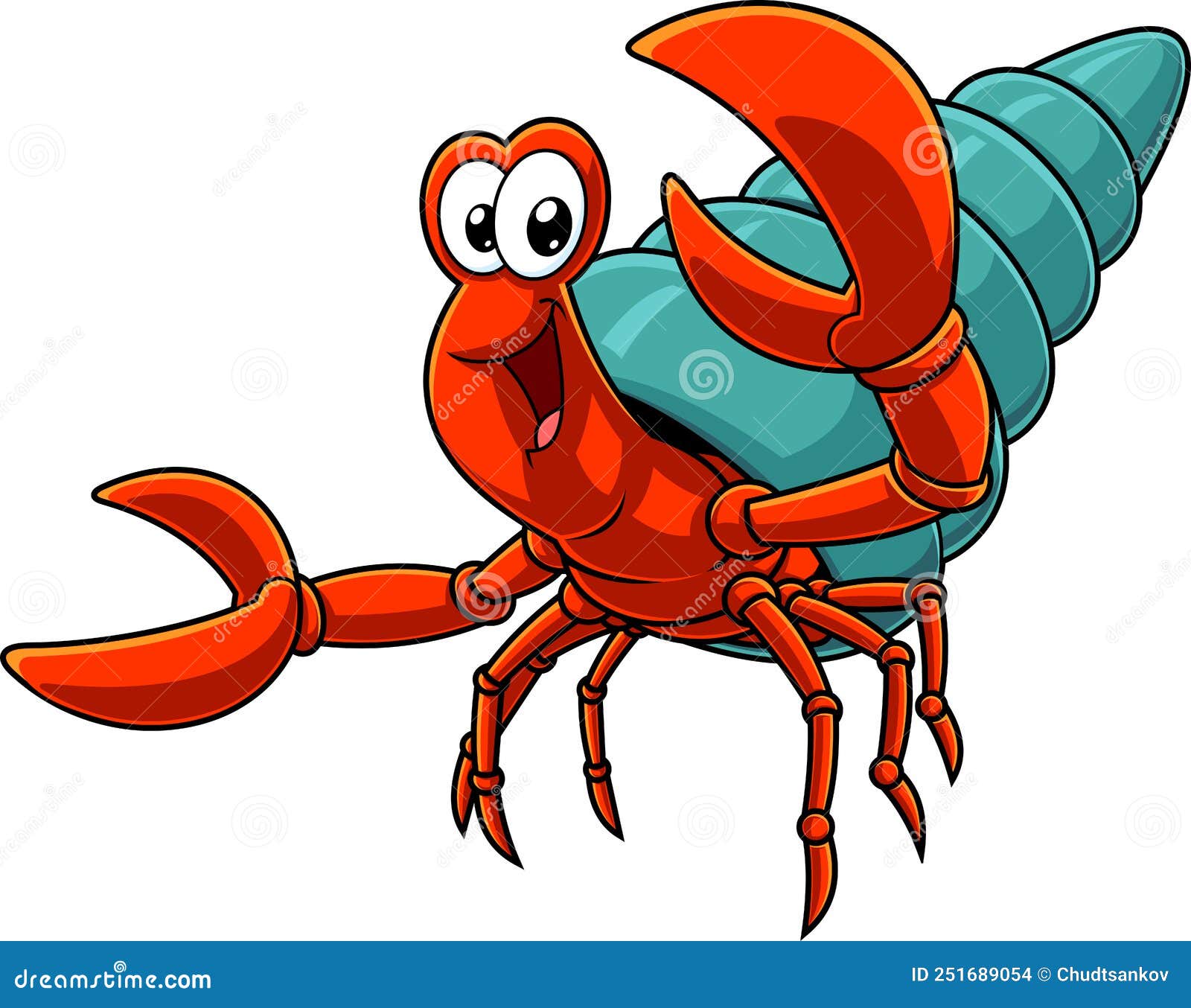 Happy Hermit Crab Cartoon Character in a Shell Waving for Greeting ...
