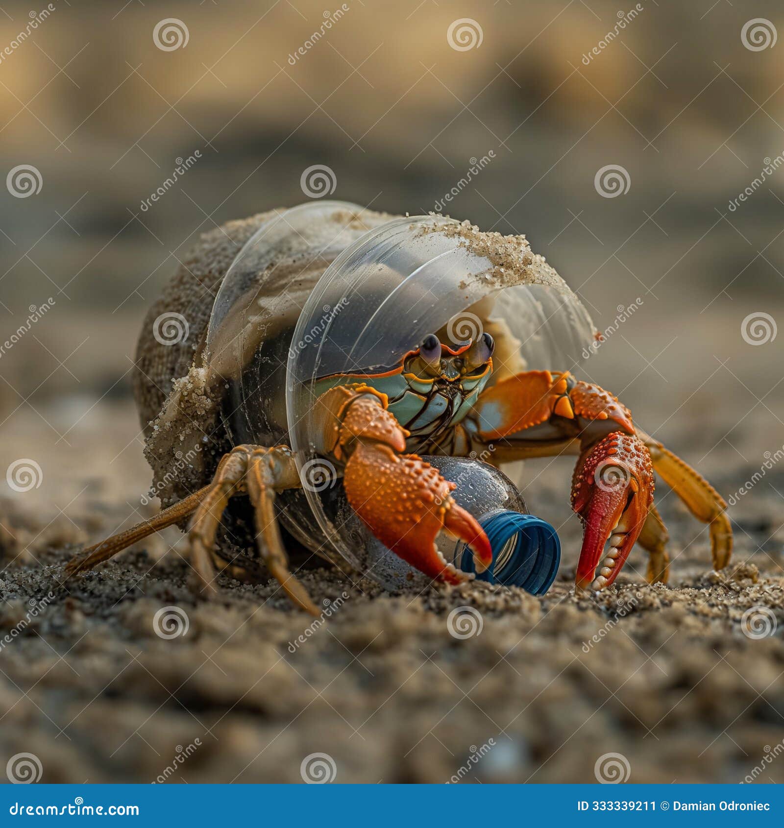 Hermit Crab Adapting To Pollution With A Plastic Shell Stock Image ...