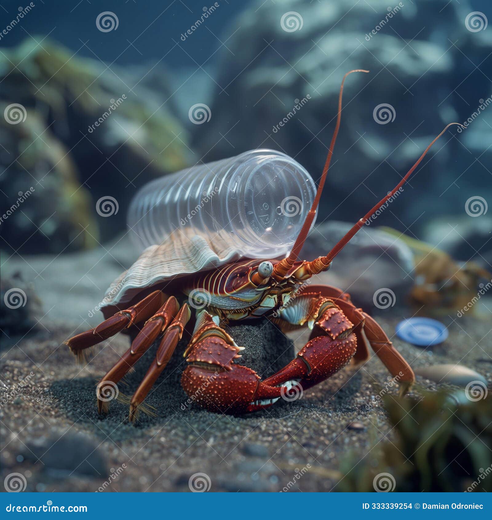 Hermit Crab Adapting To Pollution With A Plastic Shell Stock ...