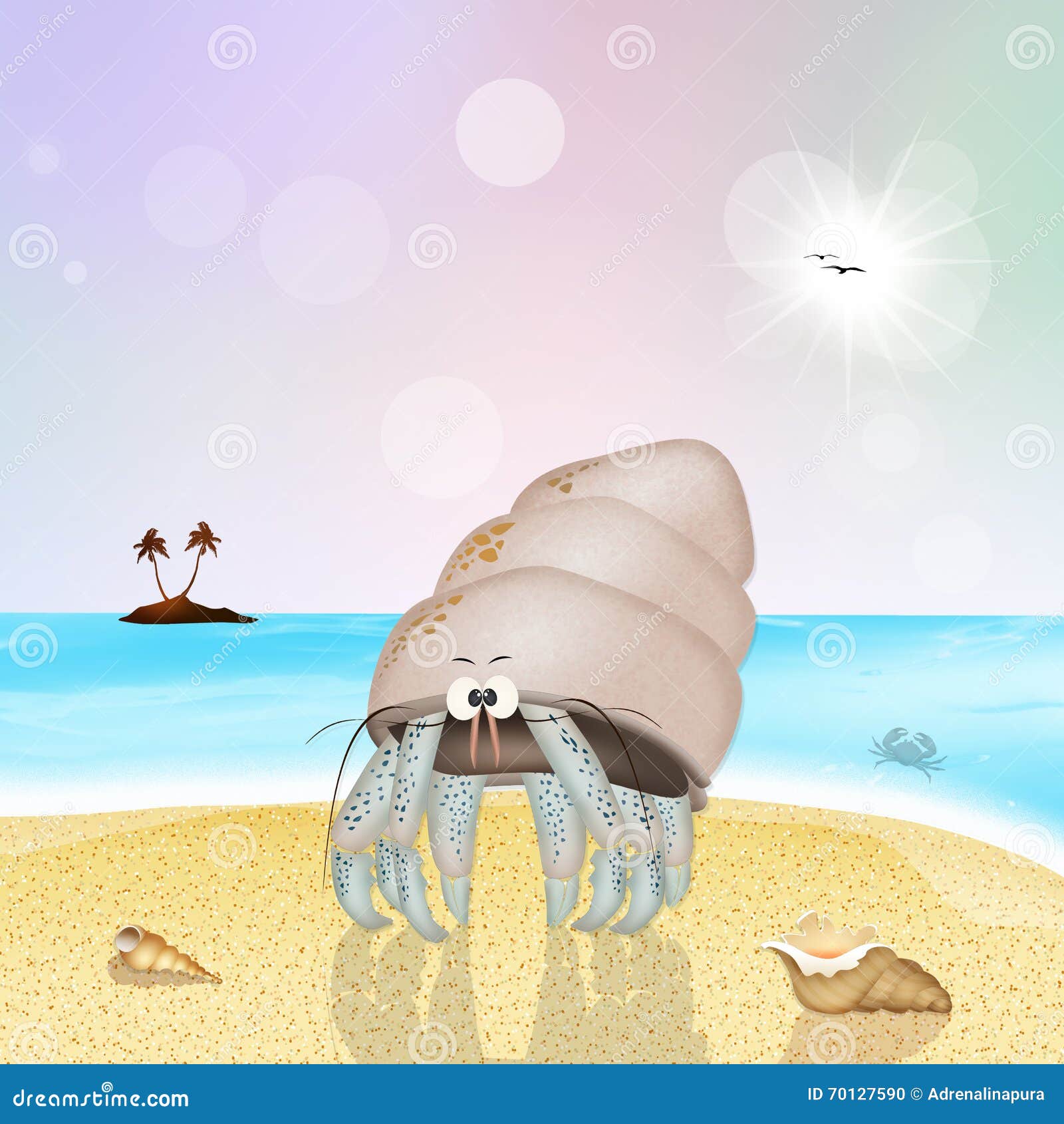 Hermit crab on the beach stock illustration. Illustration of tropical ...