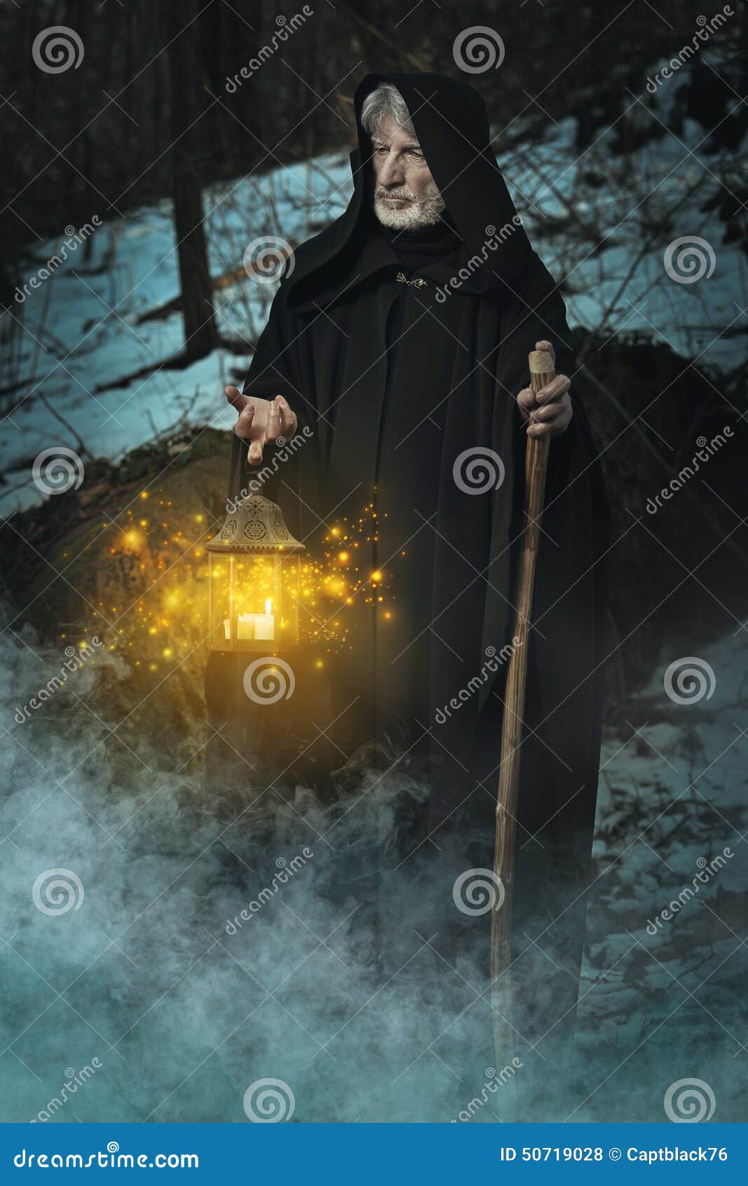 Hermit in the dark forest stock photo. Image of robe - 50719028