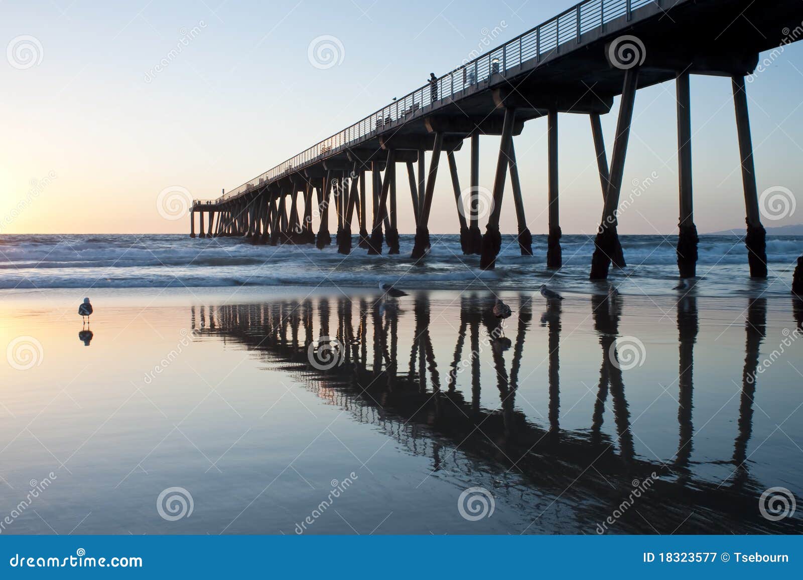 Hermosa Beach Pier Sunset Low Tide Stock Image - Image of outside ...