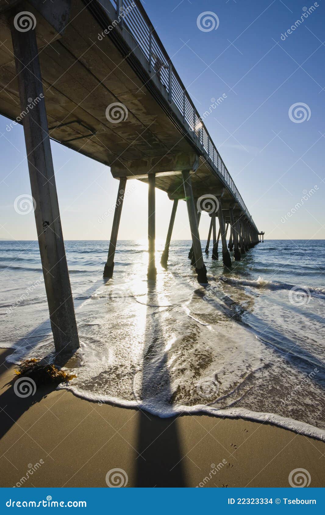 Hermosa Beach Pier Sunset Low Tide Stock Photo - Image of panoramic ...