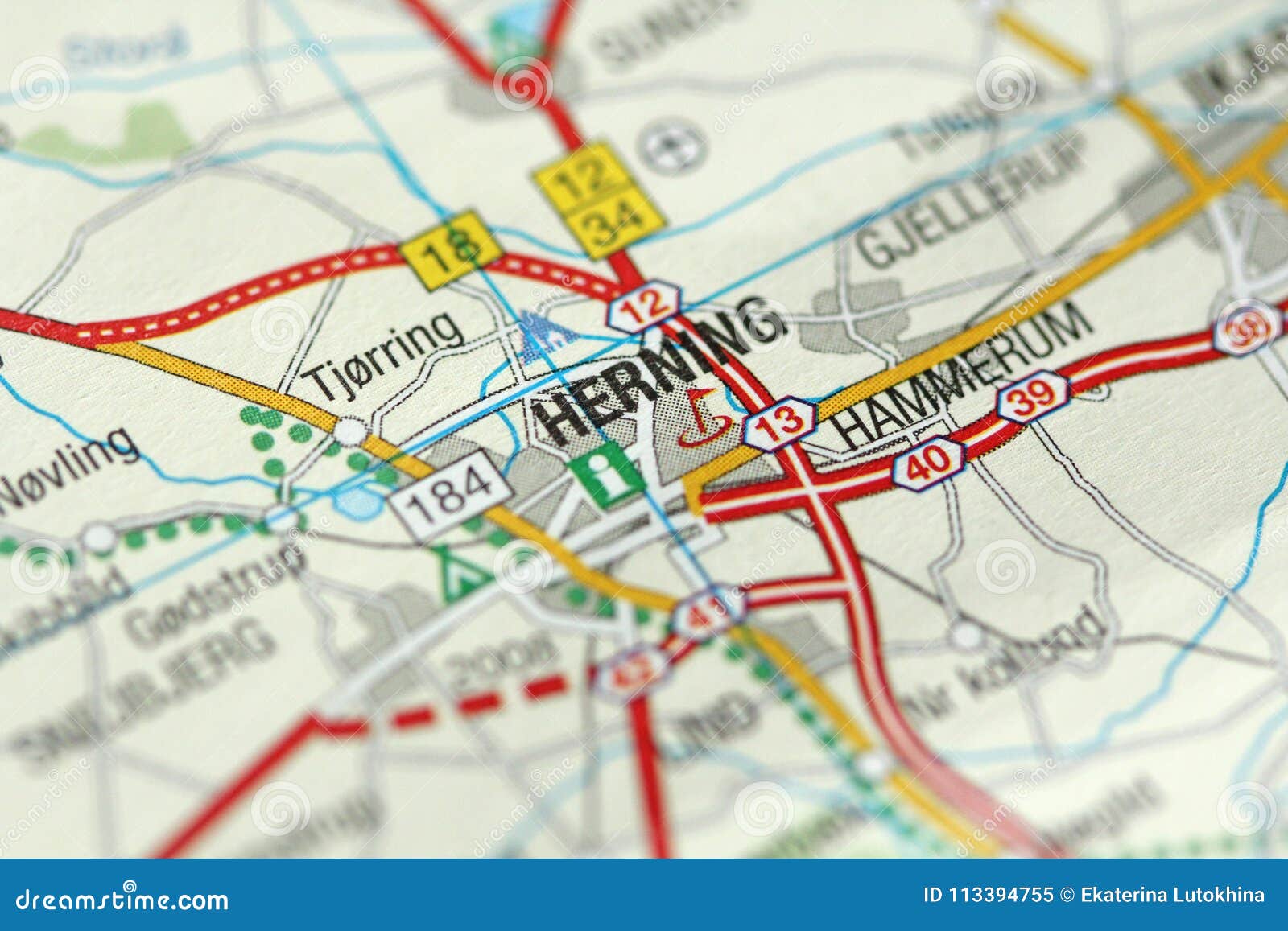 Herning Kongeriget Danmark Um Mapa De Papel E Estradas No Mapa Imagem ...