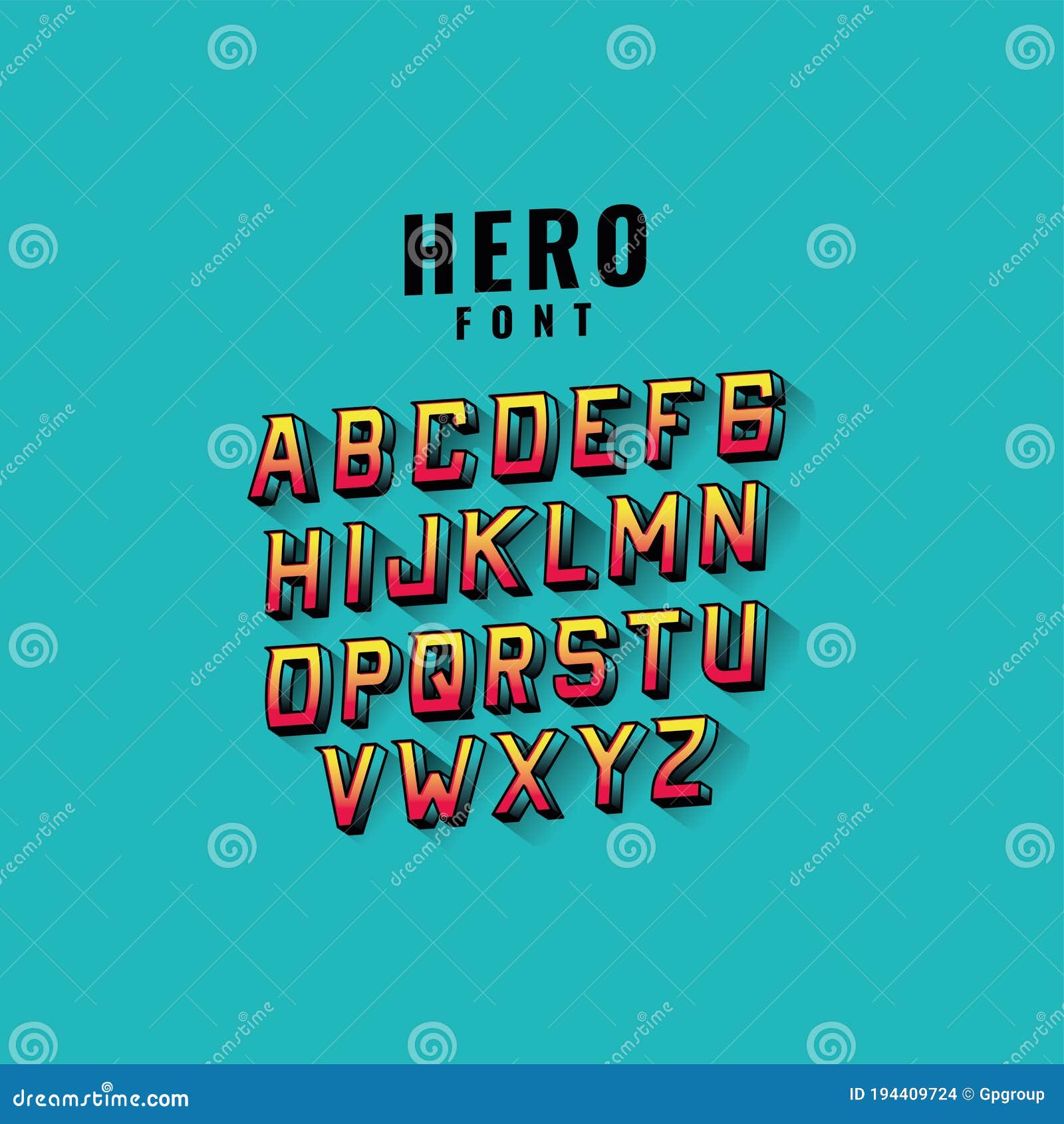 Hero Font Lettering with Alphabet on Blue Background Vector Design ...
