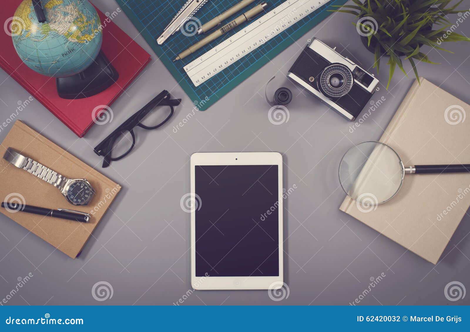 Hero Header with Tablet Pc in Vintage Style Stock Photo - Image of ...