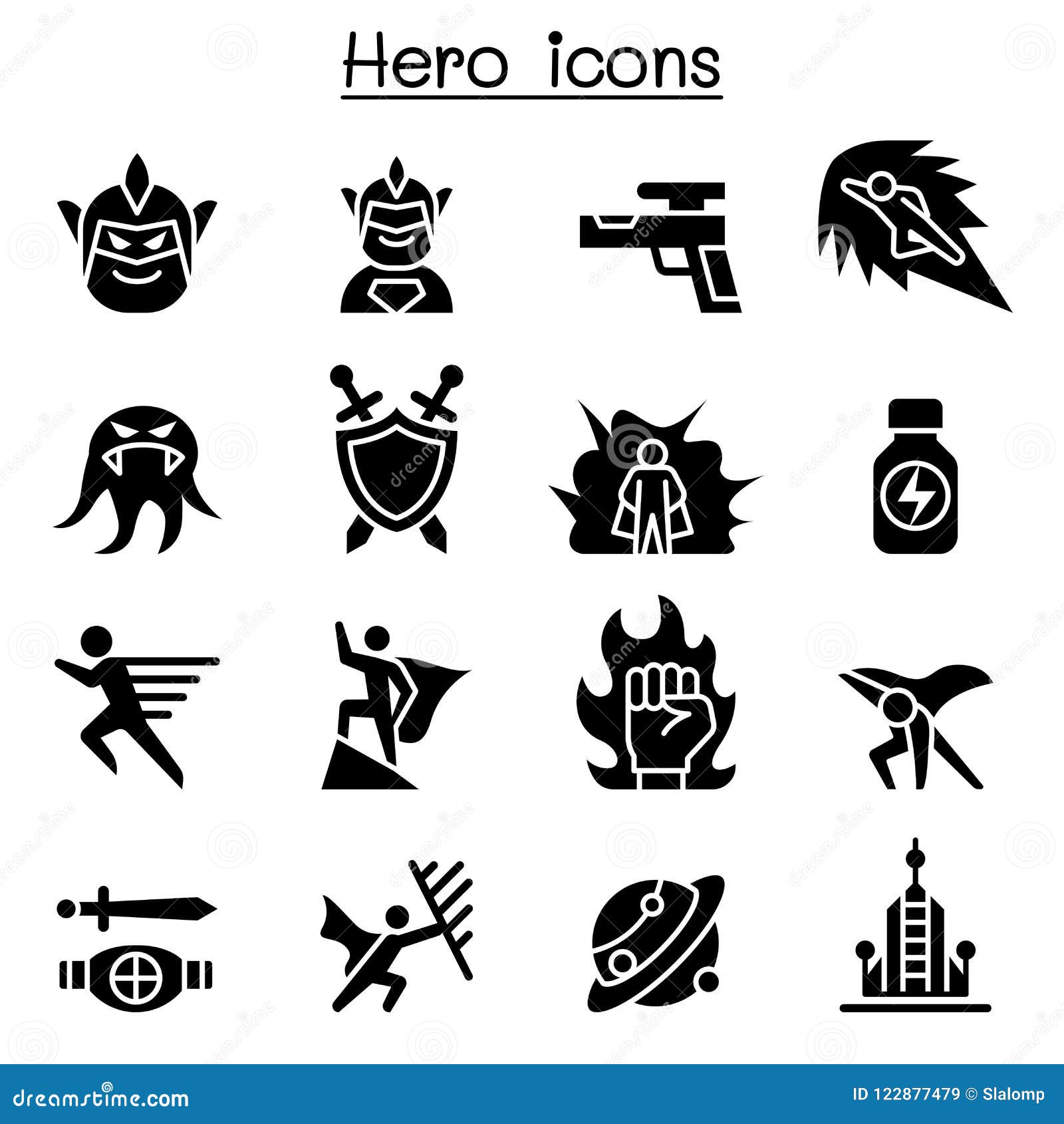 Hero icon set stock vector. Illustration of mask, goodness - 122877479