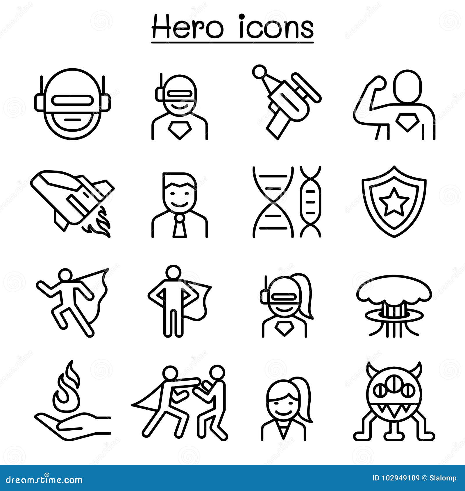 Hero Icon Set in Thin Line Style Stock Vector - Illustration of gadget ...