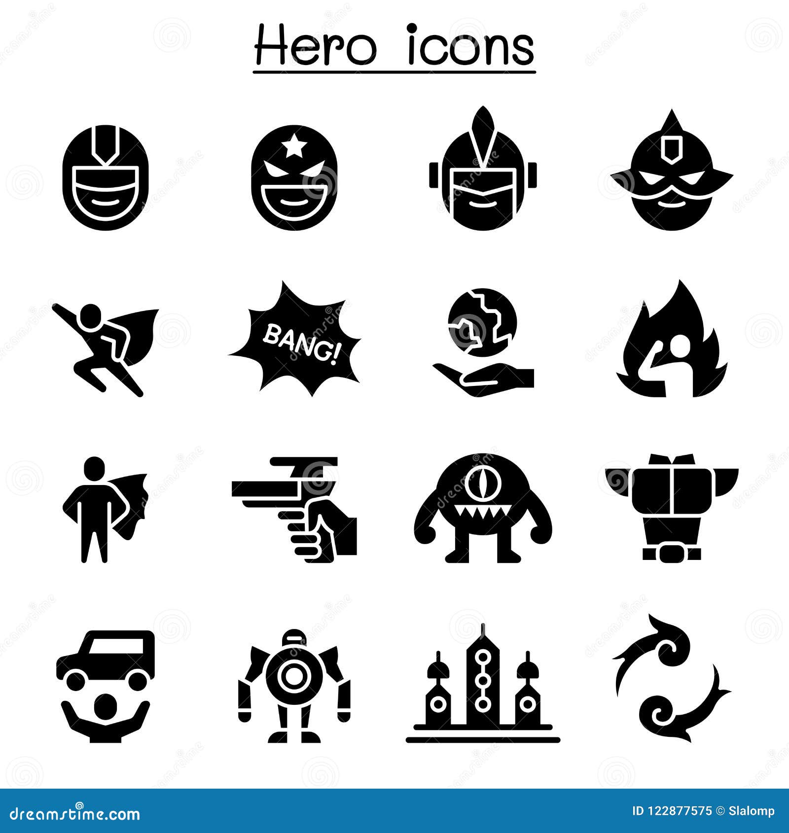 Hero icon set stock vector. Illustration of comic, castle - 122877575