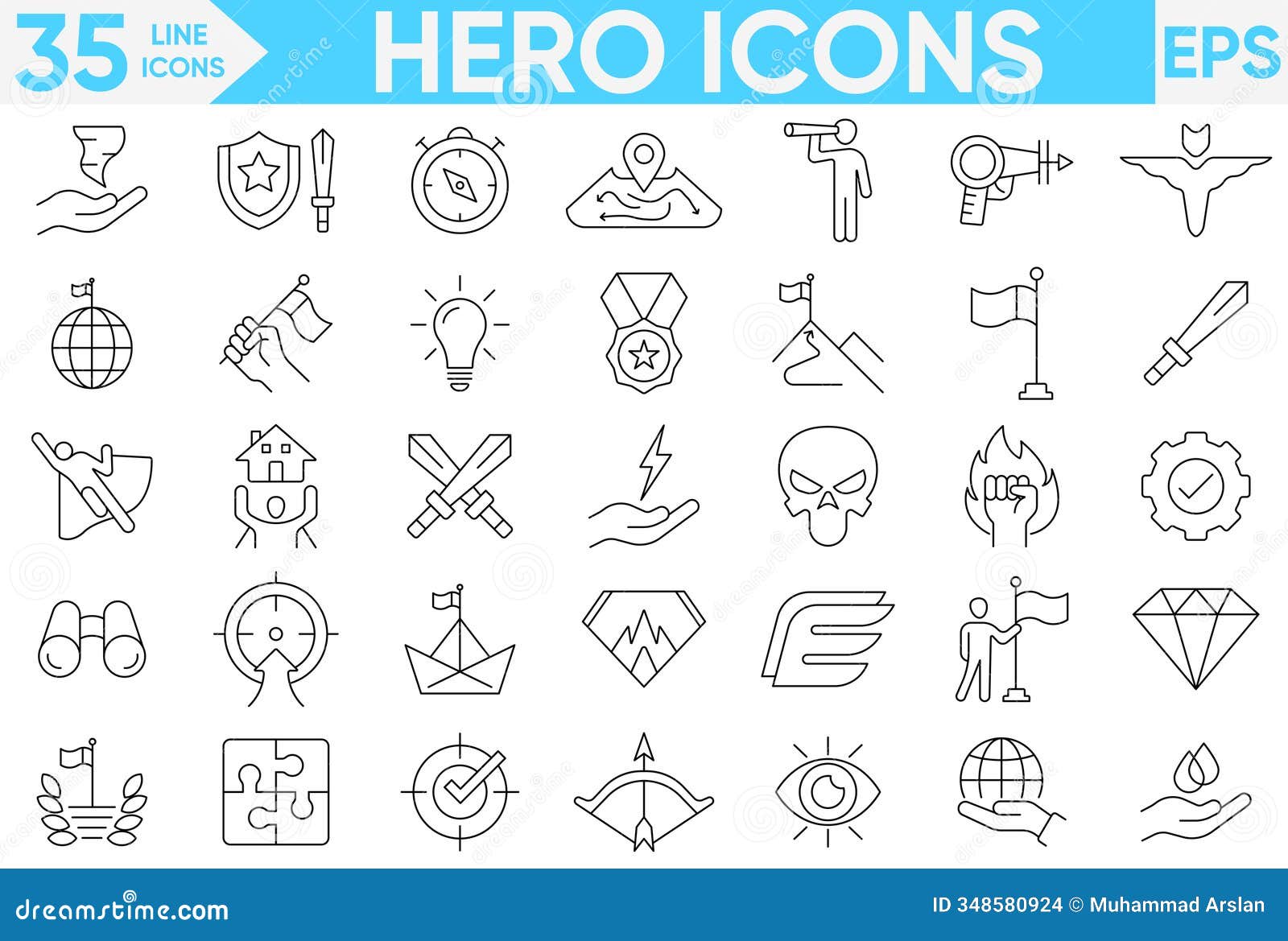 Hero Line Icons Set.Vector Set of Mission, Vision and Values Line Icons ...