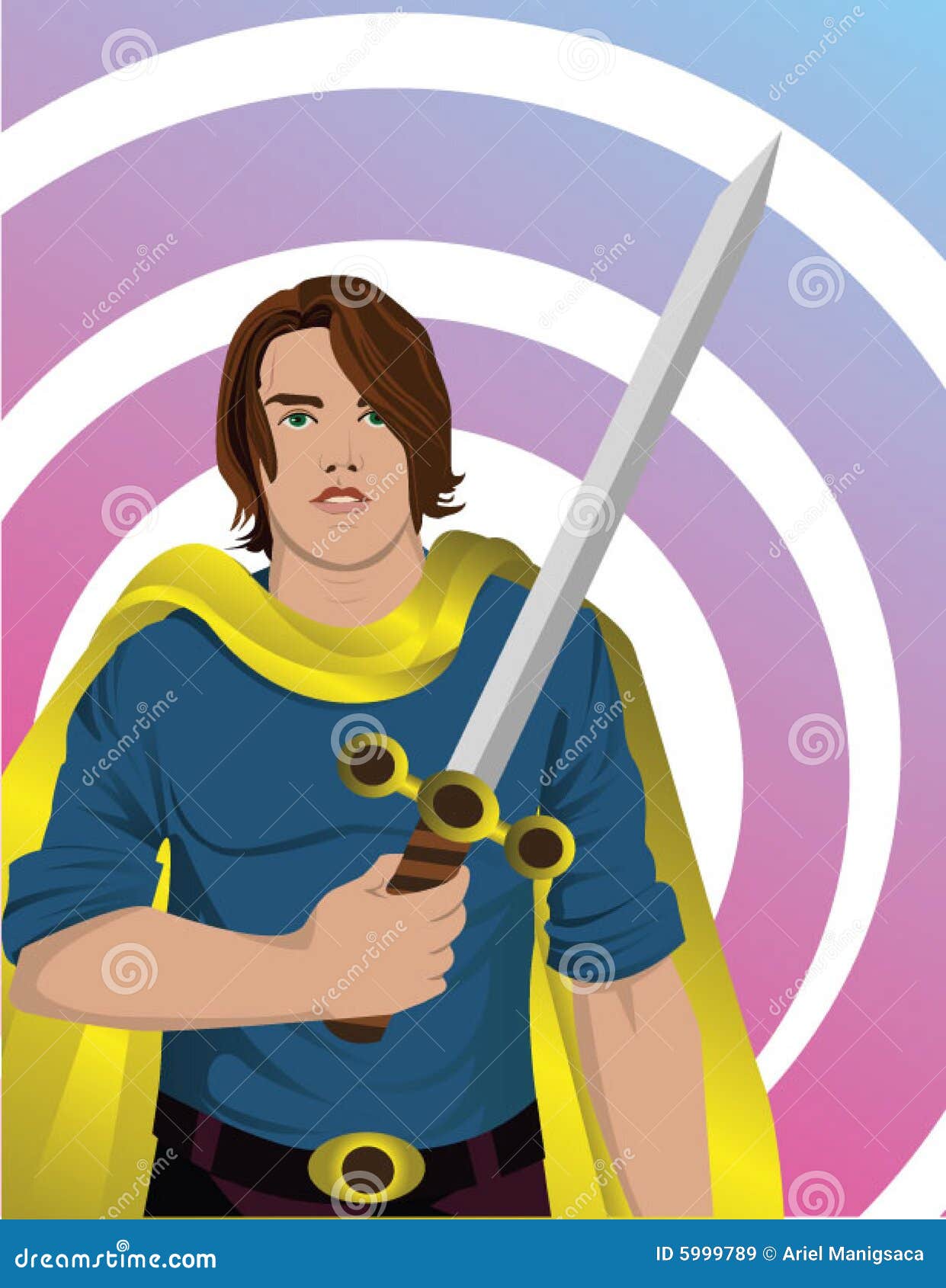 Hero with sword stock vector. Illustration of cape, violet - 5999789