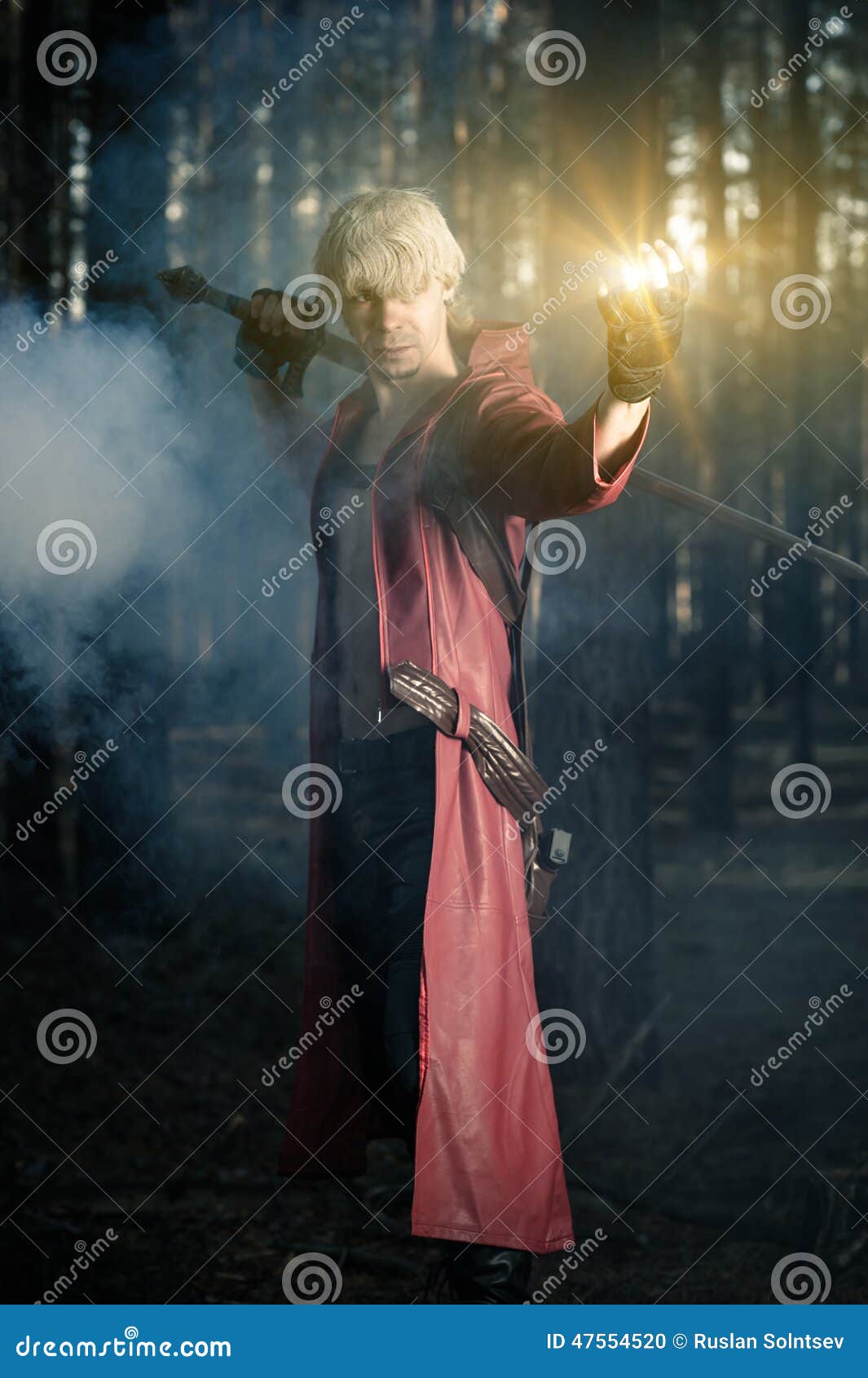 Hero with Sword in Hand in the Smoke Stock Photo - Image of fighter ...