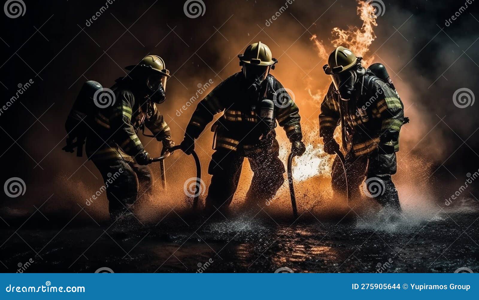 Heroes in Protective Suits Spraying Inferno Flames Generated by AI ...