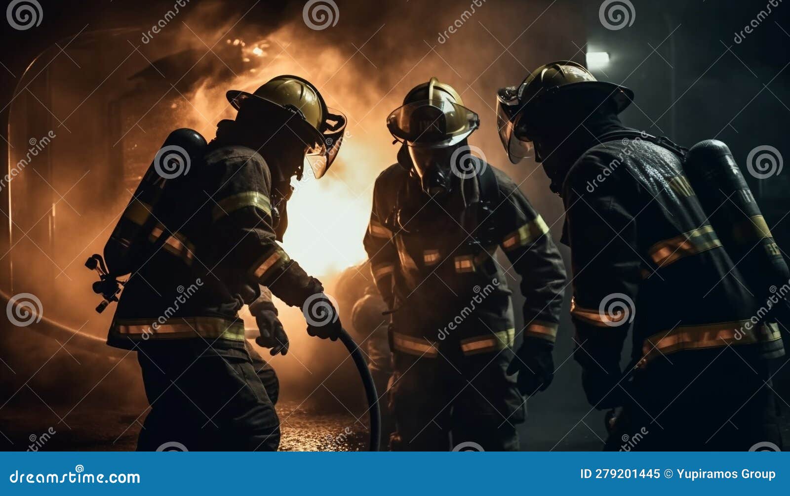 Heroes in Protective Workwear Work Together To Fight Inferno Generated ...