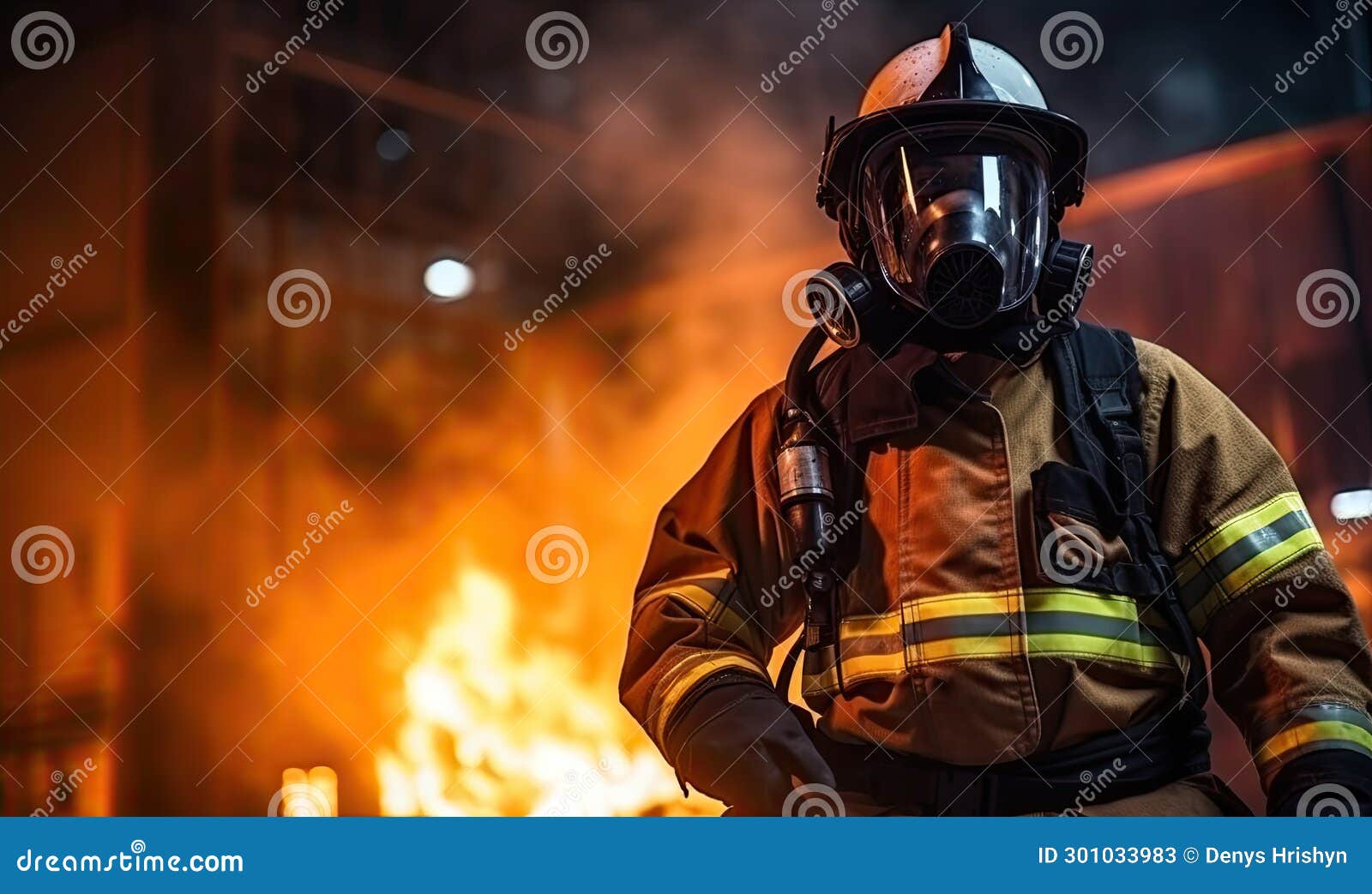 Firefighter Battling A Massive Fire, Firefighter In Full Gear Getting ...